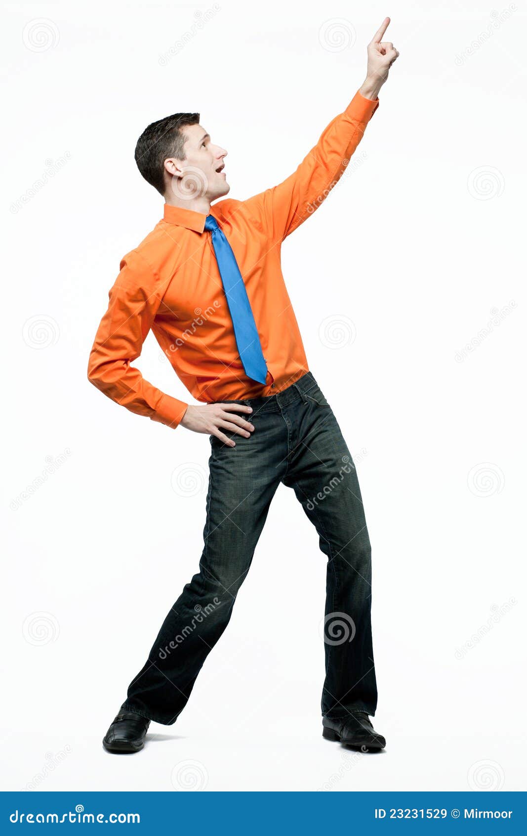 Happy Handsome Man In Orange Shirt Dancing. Royalty-Free Stock Photo ...