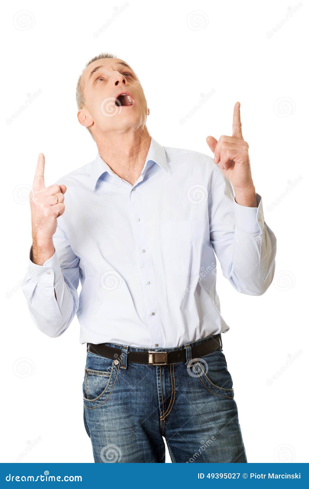 Happy Handsome Man Pointing Up Stock Image - Image of studio, adult ...