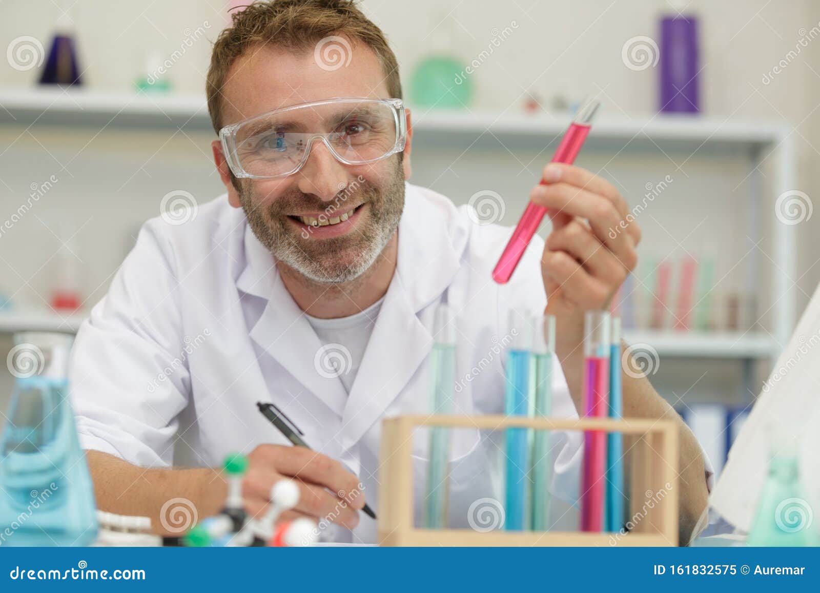 Happy Handsome Smiling Mature Man in White Laboratory Coat Stock Image ...
