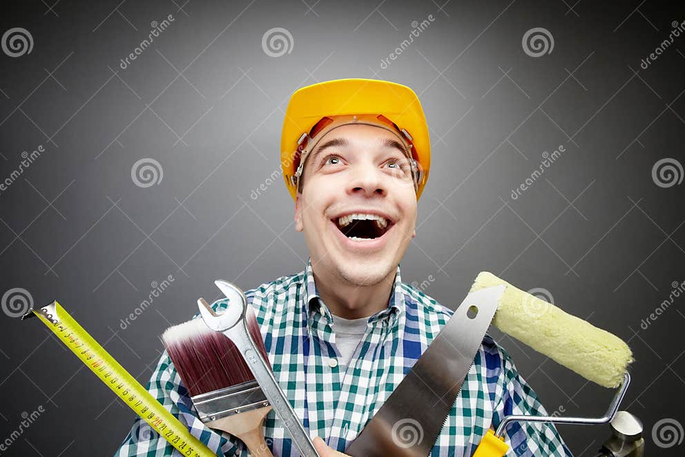 Happy handyman stock photo. Image of equipment, isolated - 20095758