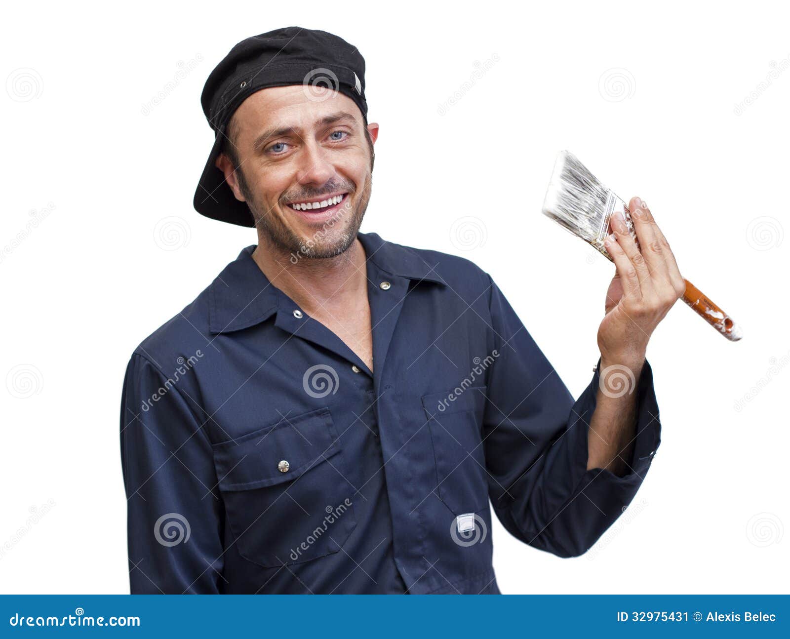 Happy handyman stock image. Image of tool, brush, builder - 32975431