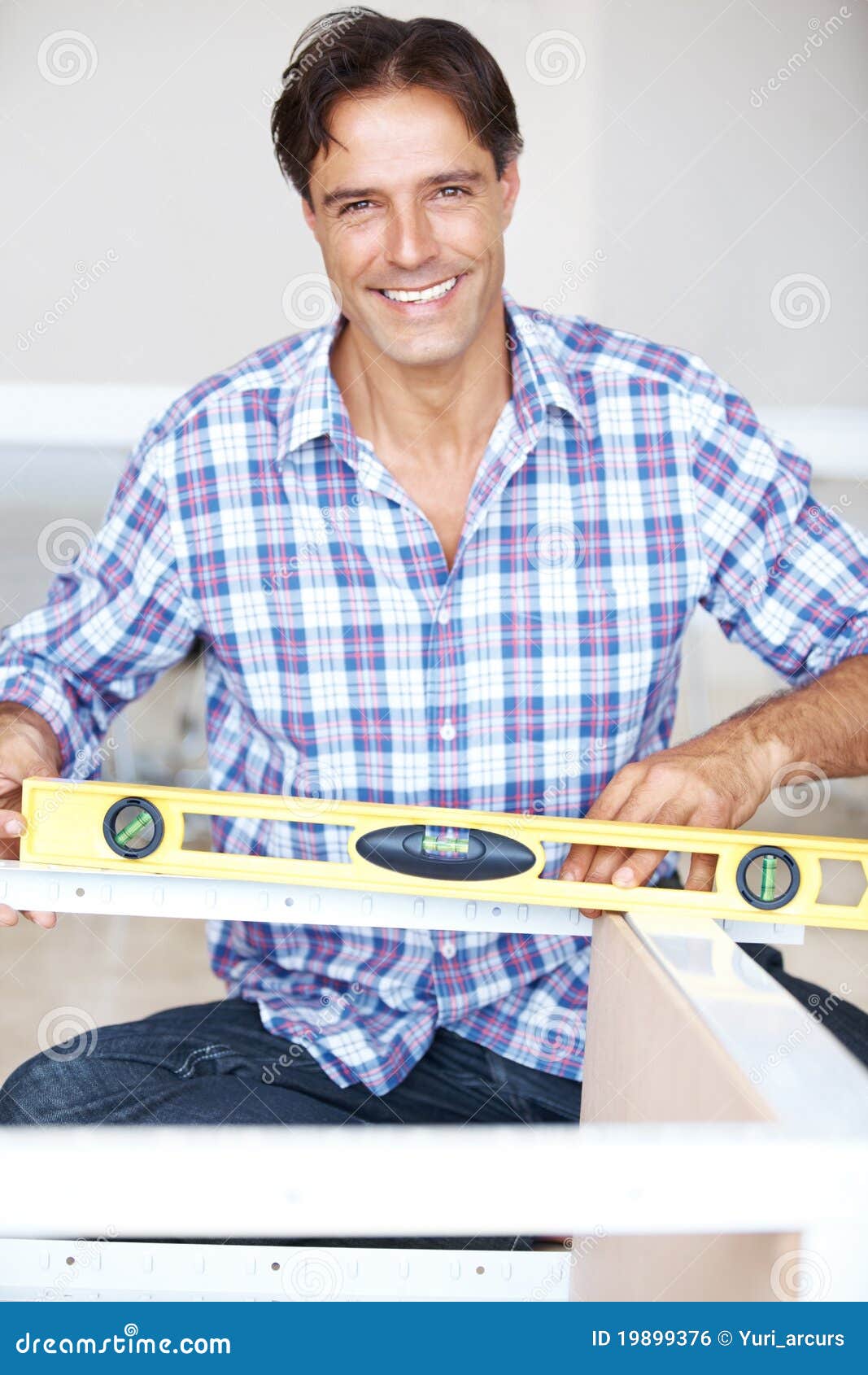 Happy Handyman Working at His Workshop Stock Photo - Image of ...