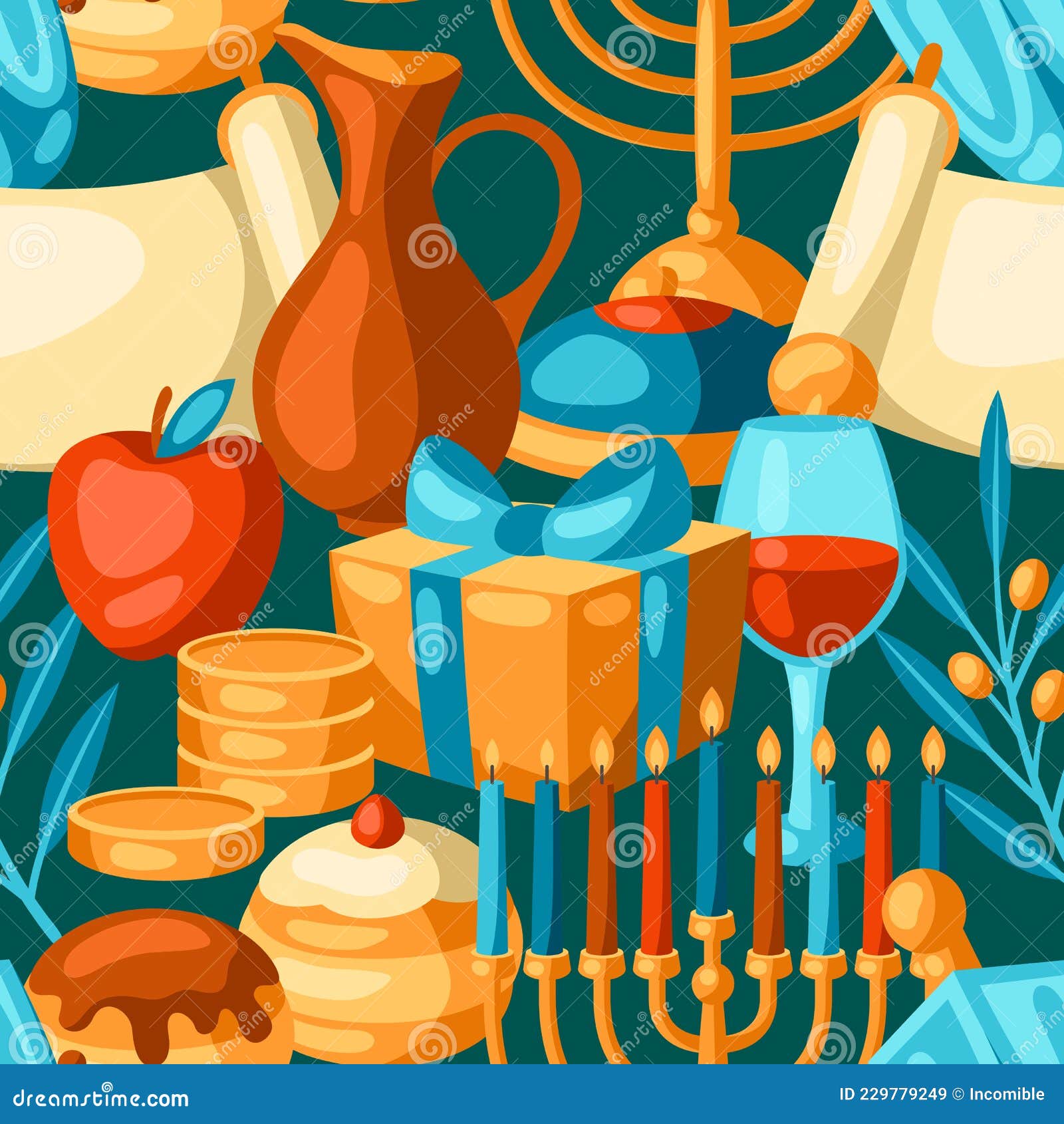 Happy Hanukkah Seamless Pattern with Religious Symbols. Background with ...