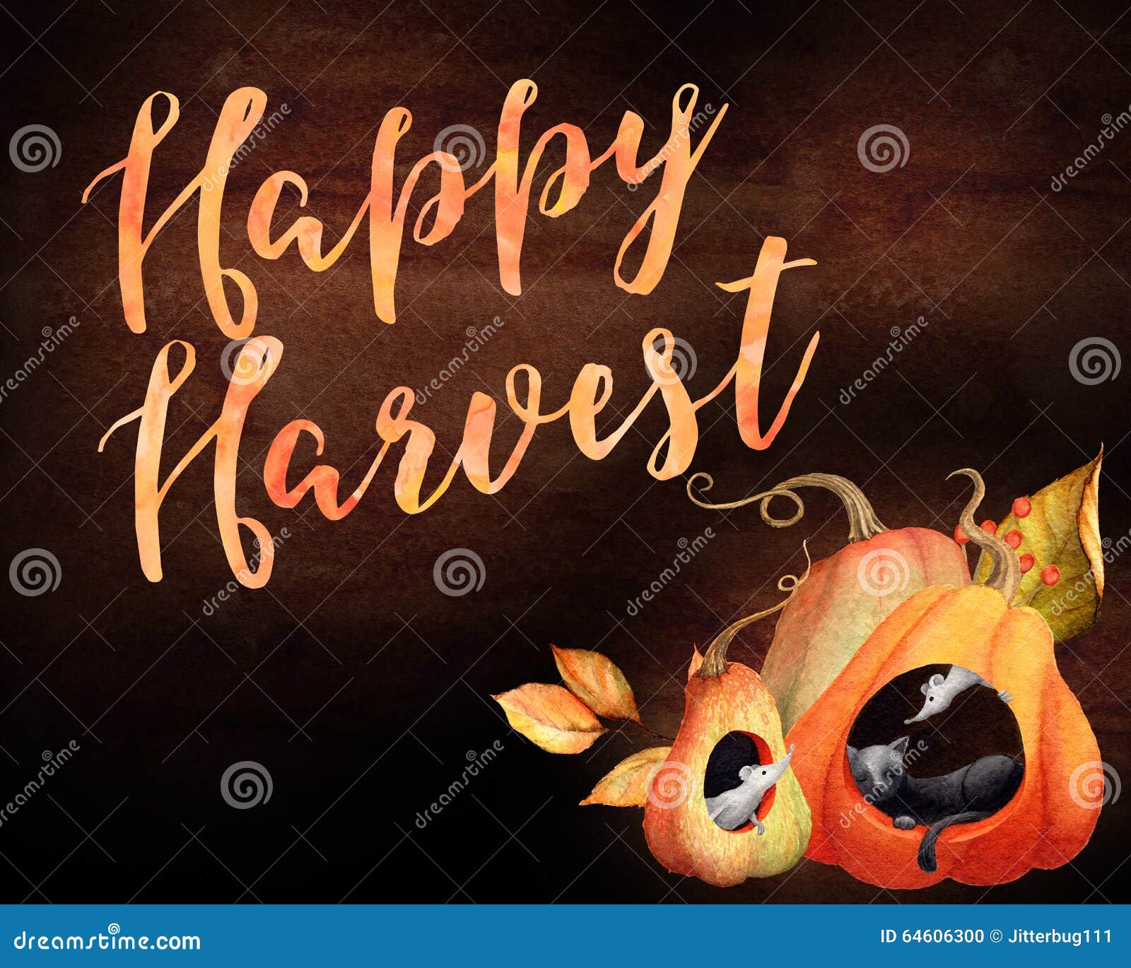 Happy Harvest Handwritten Brush Ink Lettering Cartoon Vector ...