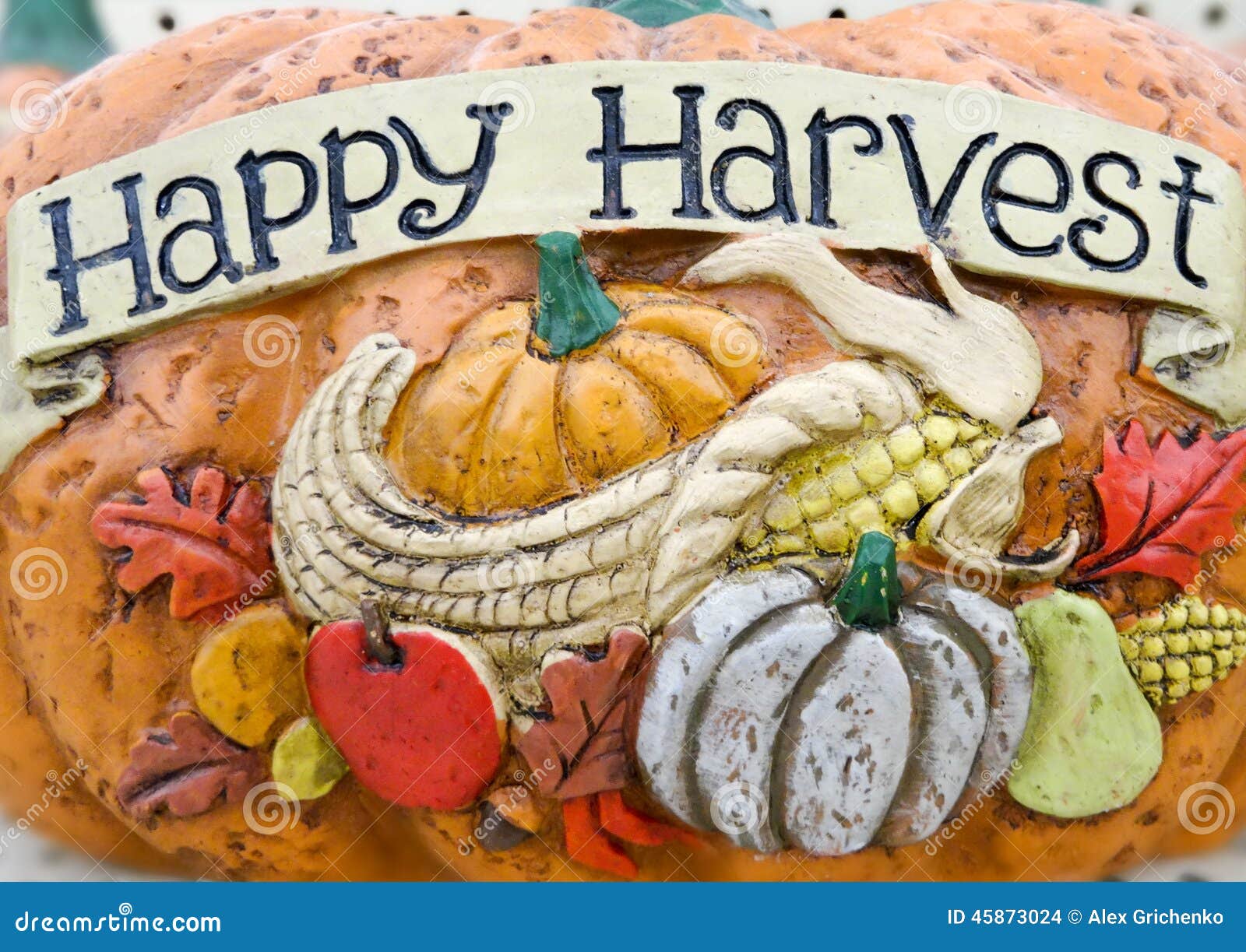 Happy Harvest Words on a Pumpkin Craft Stock Photo - Image of round ...