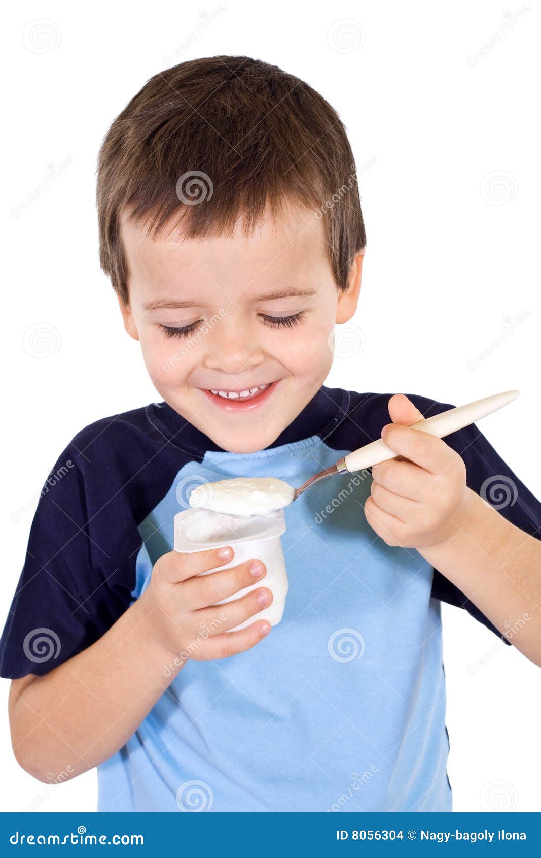 Happy Healthy Boy Eating Yogurt Stock Photo - Image of child, milk: 8056304