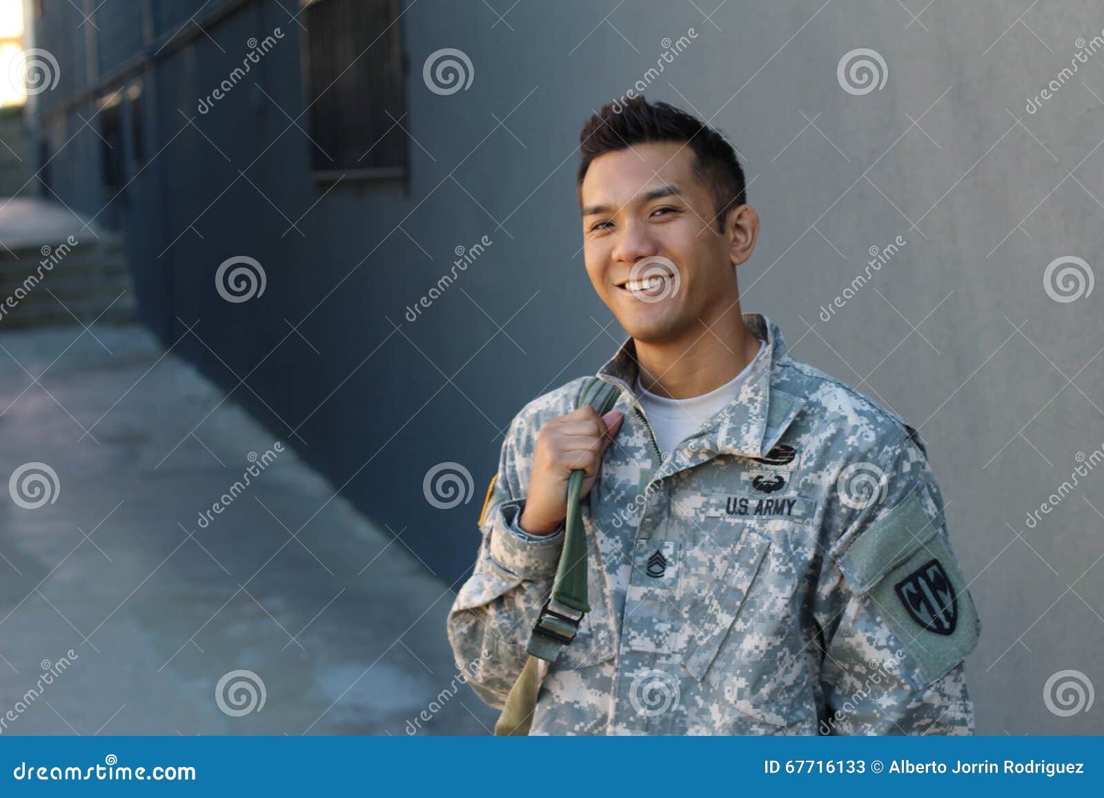 Happy Healthy Ethnic Army Soldier with Copy Space on the Left Stock ...