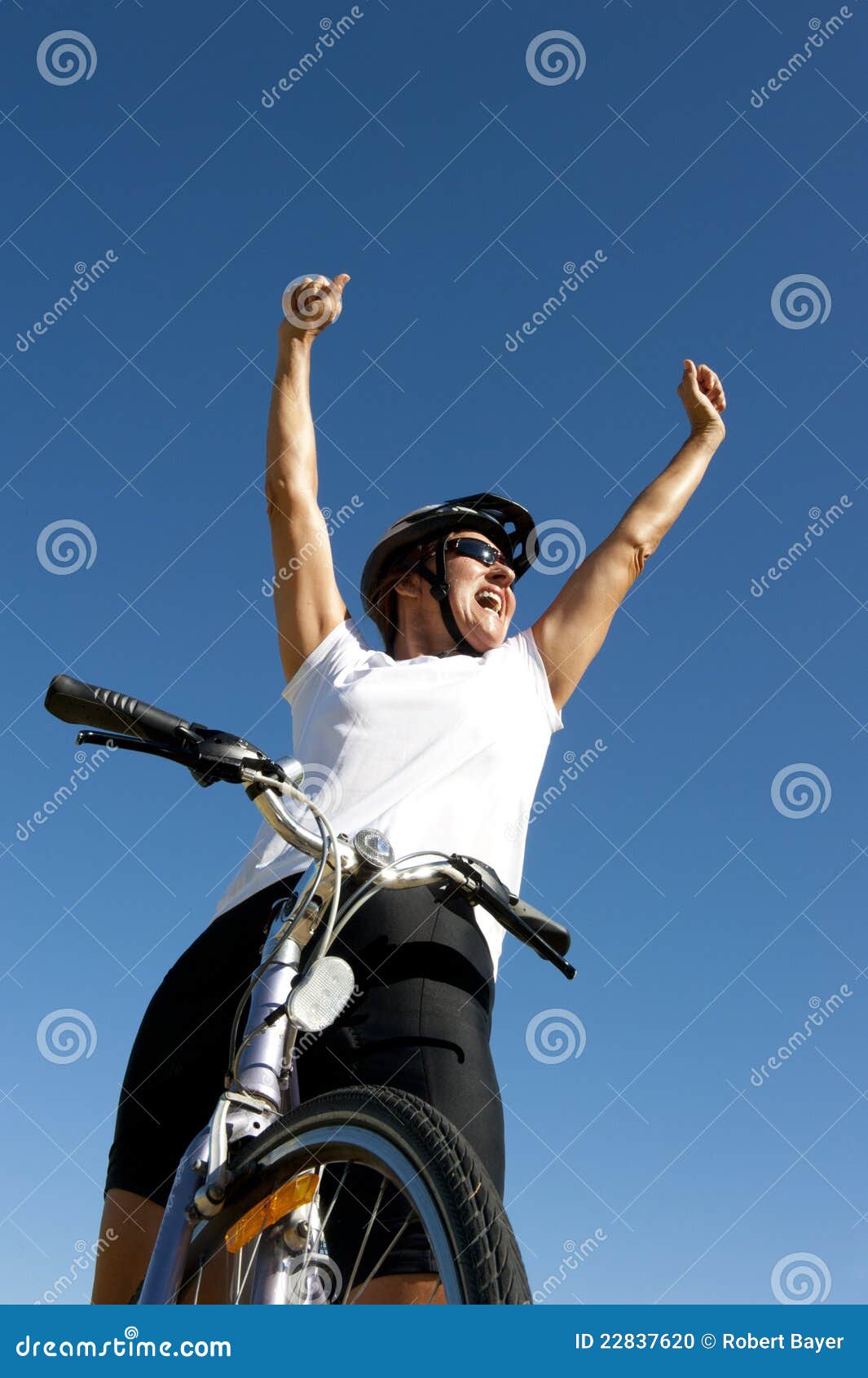 Happy Healthy Female Cyclist Stock Photo - Image of casual, blue: 22837620