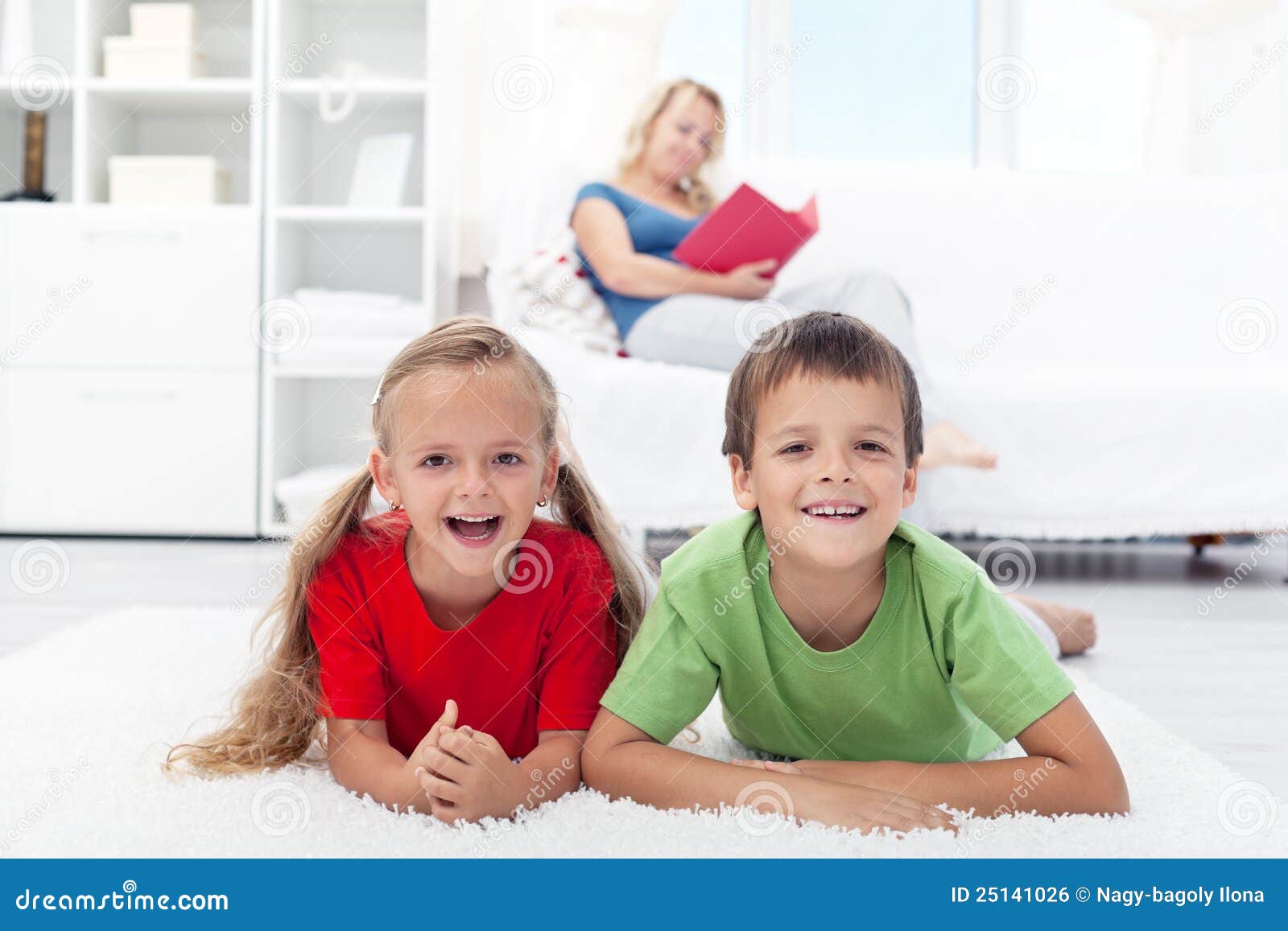 Happy healthy kids at home stock photo. Image of lies - 25141026