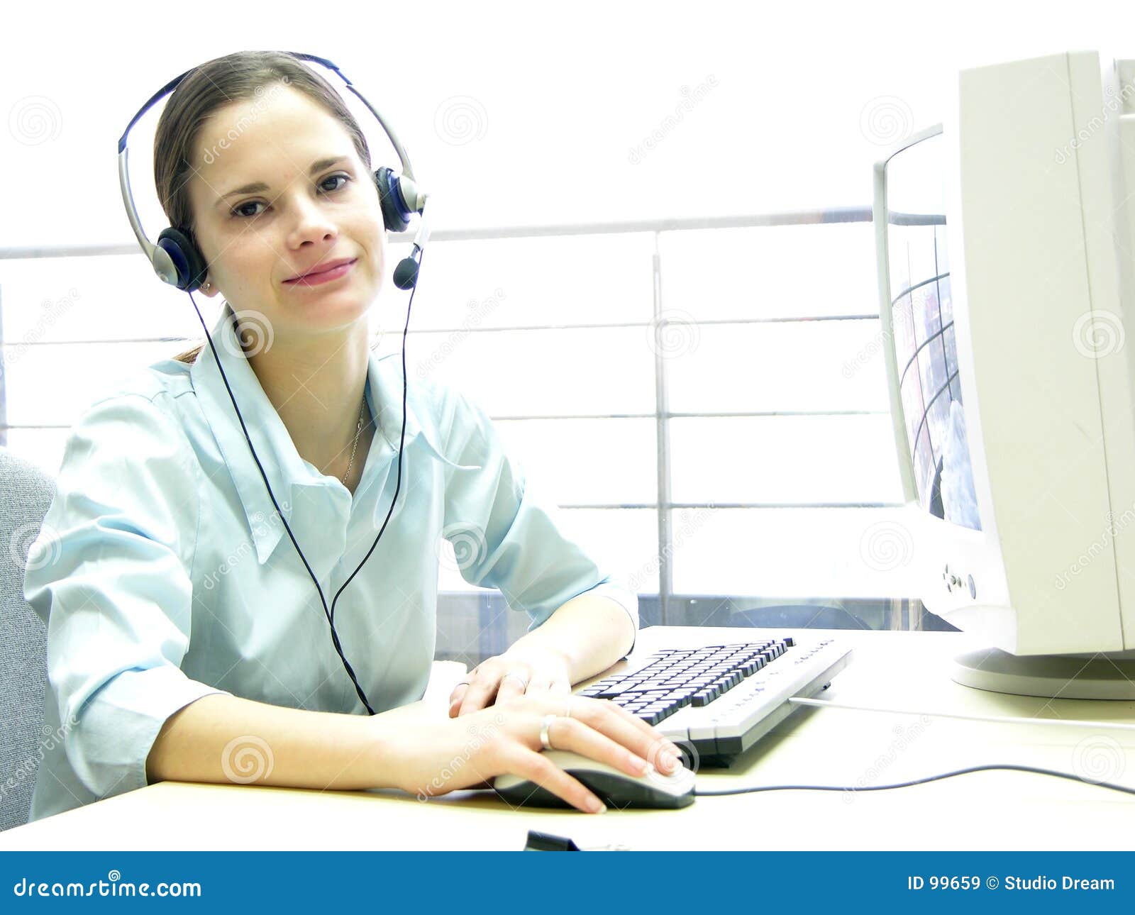 Happy help-desk girl stock image. Image of hours, high, headset - 99659