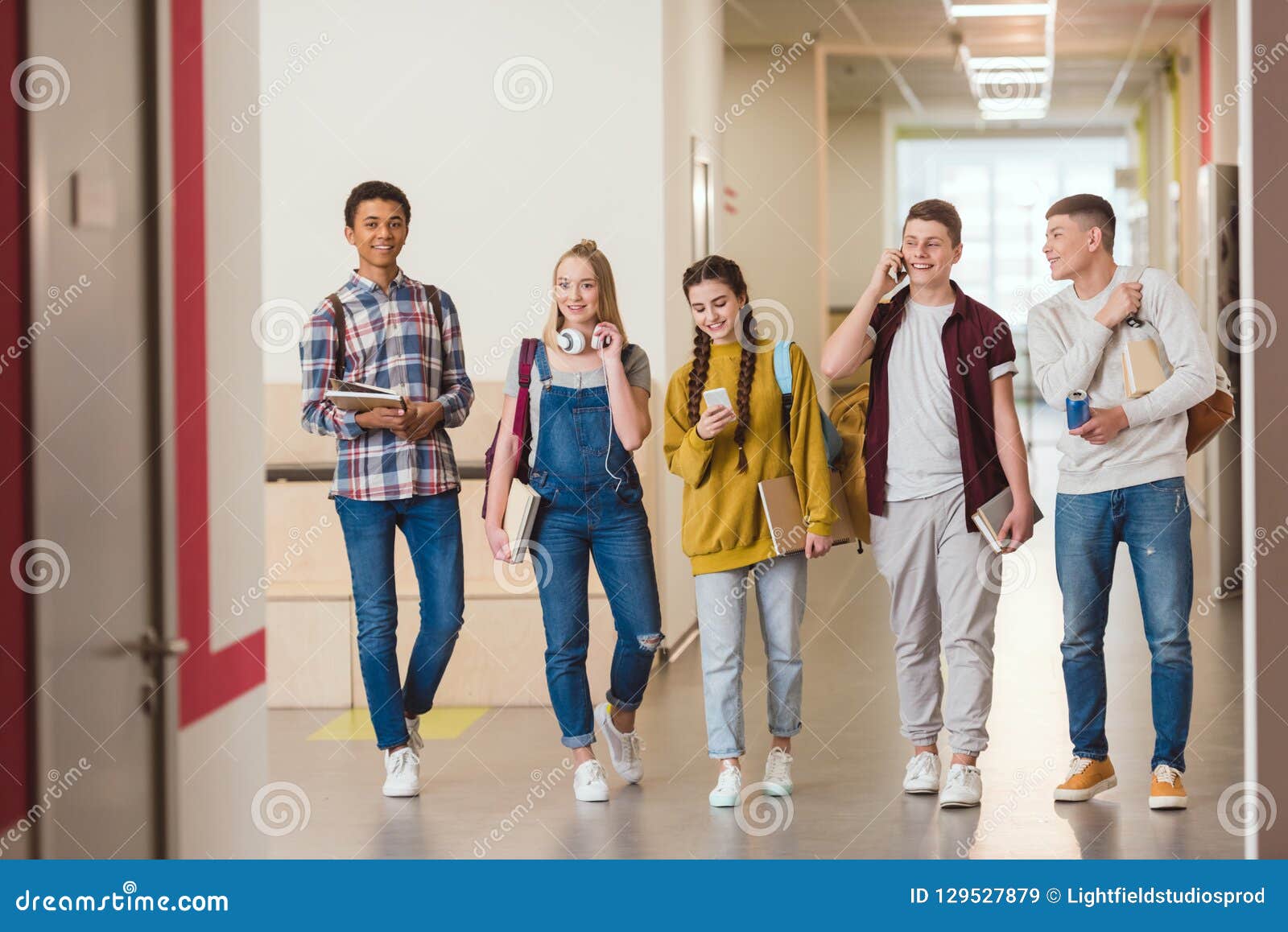 Happy High School Classmates Walking by School Stock Image - Image of ...
