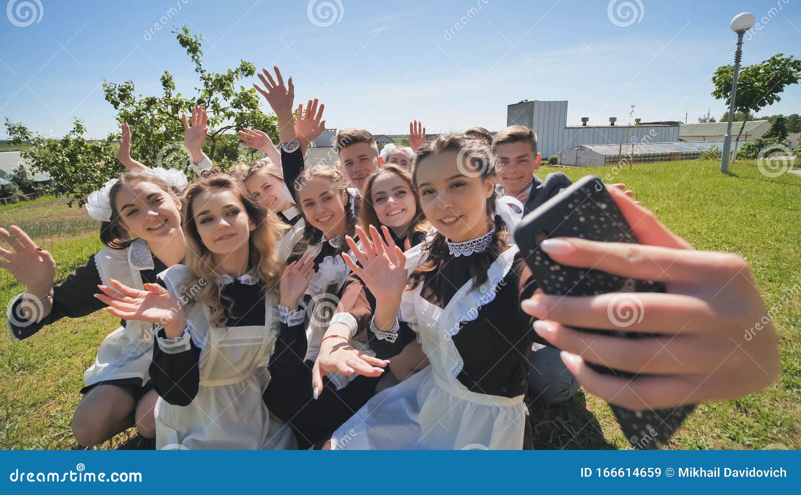 Happy High School Graduates Take a Selfie on a Sunny Day. Stock Image ...
