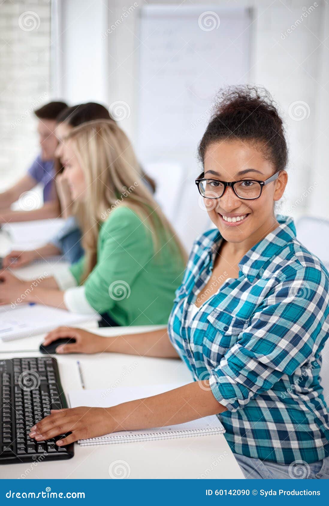 Happy High School Students in Computer Class Stock Photo - Image of ...