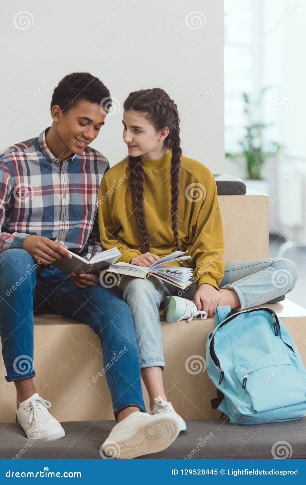 Happy High School Students Couple Doing Stock Image - Image of pair ...