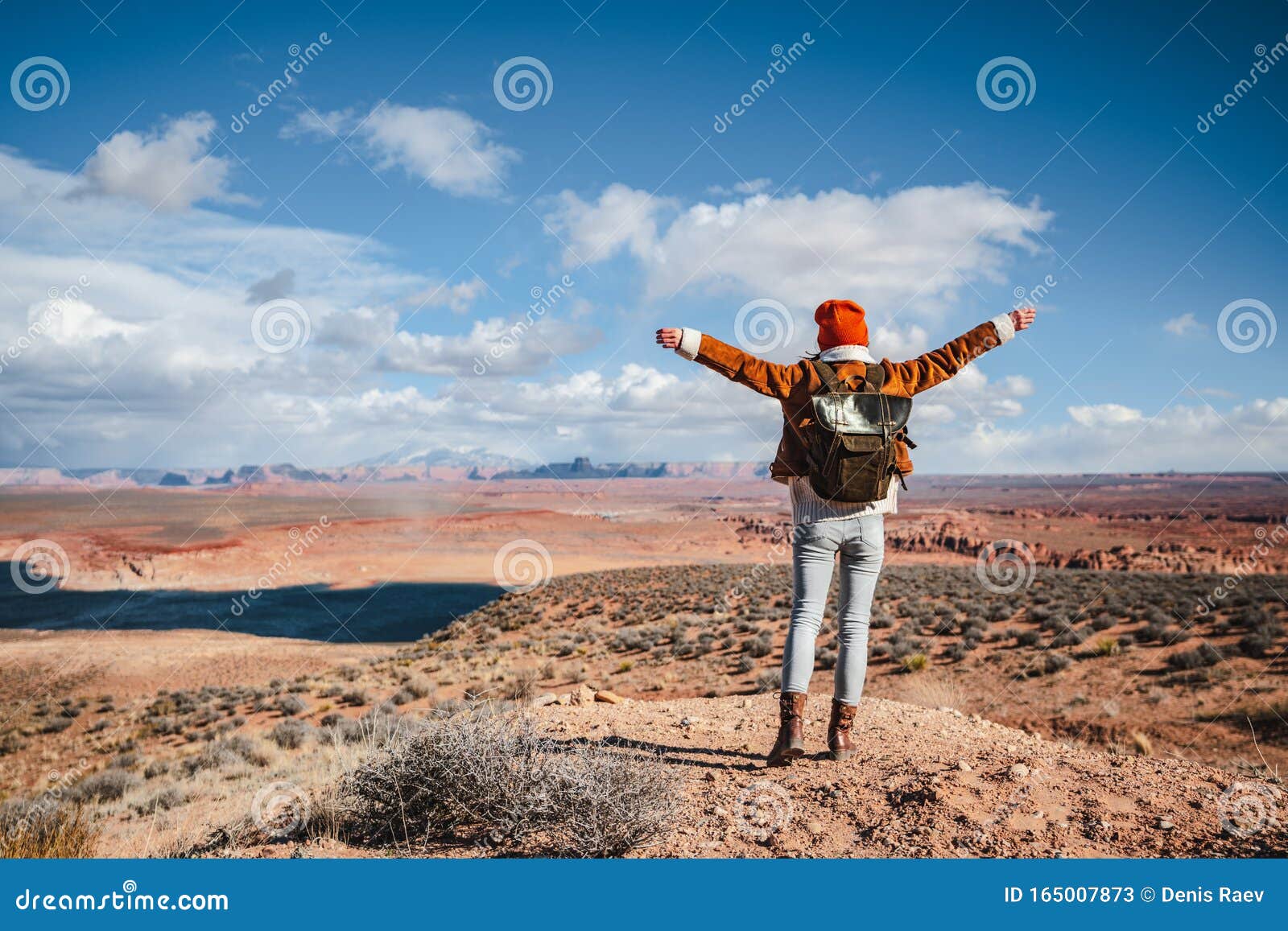 Happy hiker in the desert stock image. Image of america - 165007873