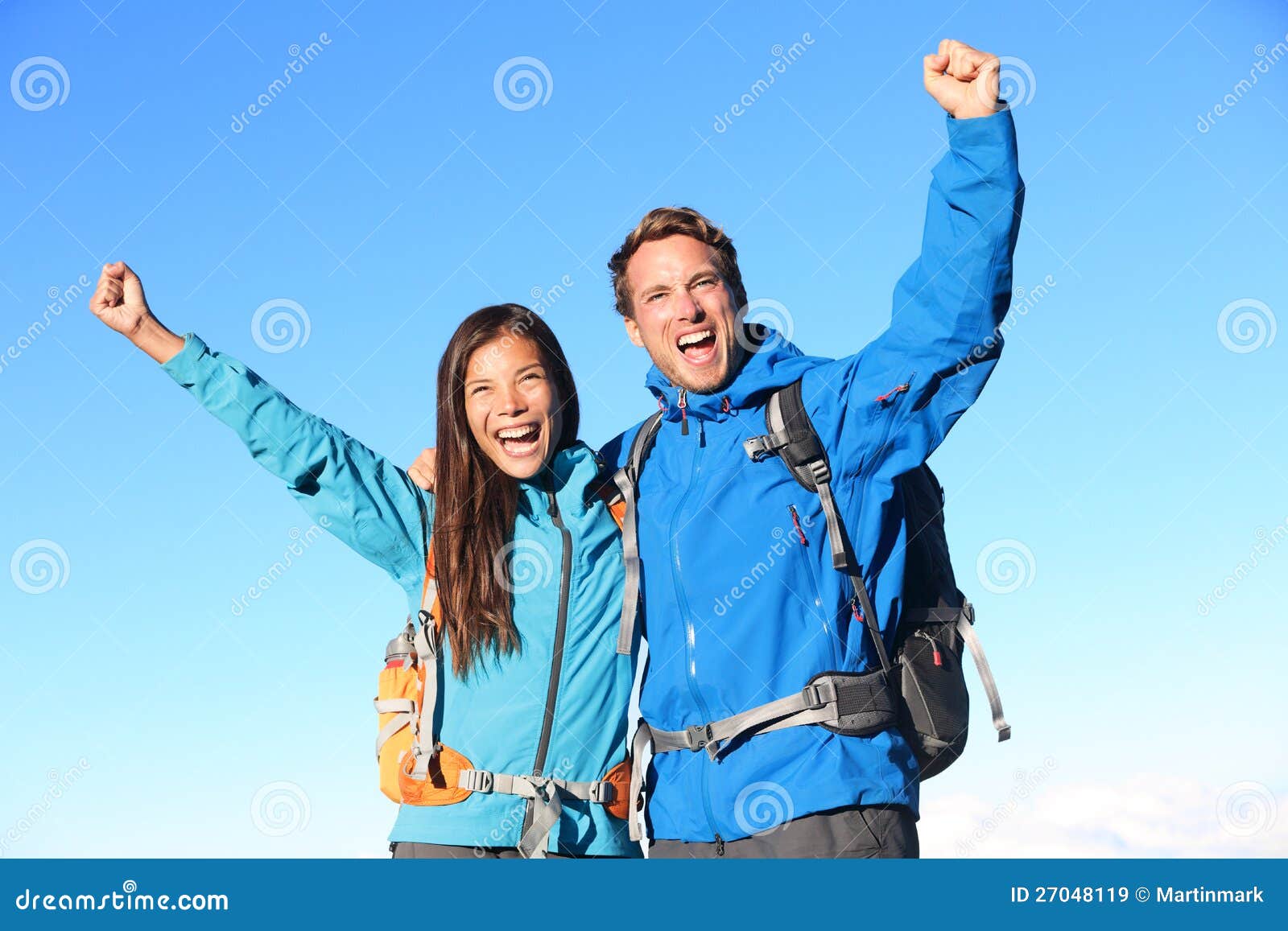 Happy Hiking Couple Cheering Stock Image - Image of couples, lifestyle ...