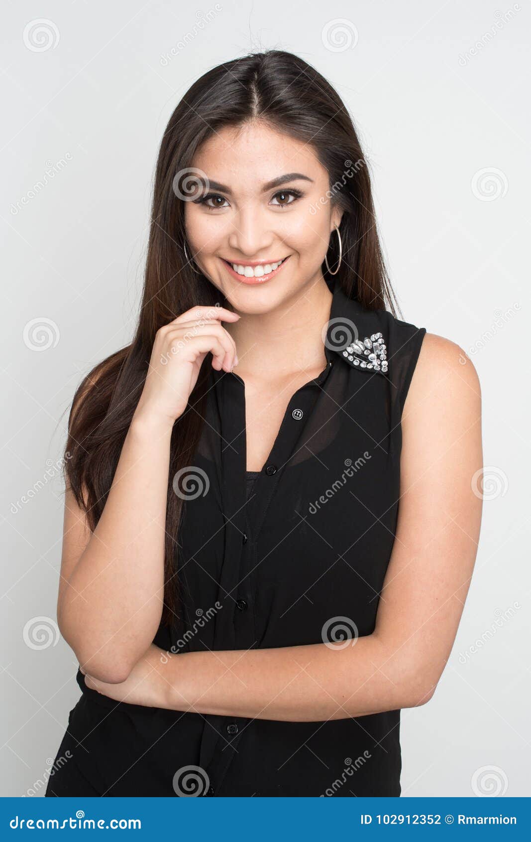 Happy Hispanic Woman stock photo. Image of portrait - 102912352