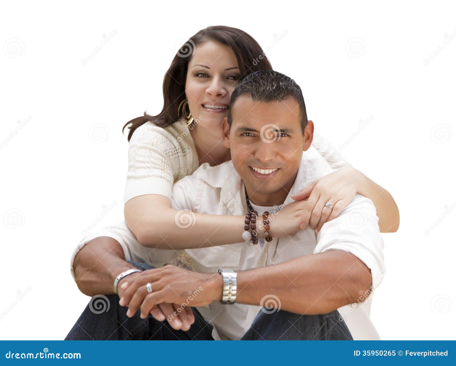 Happy Hispanic Young Couple Isolated on White Stock Image - Image of ...