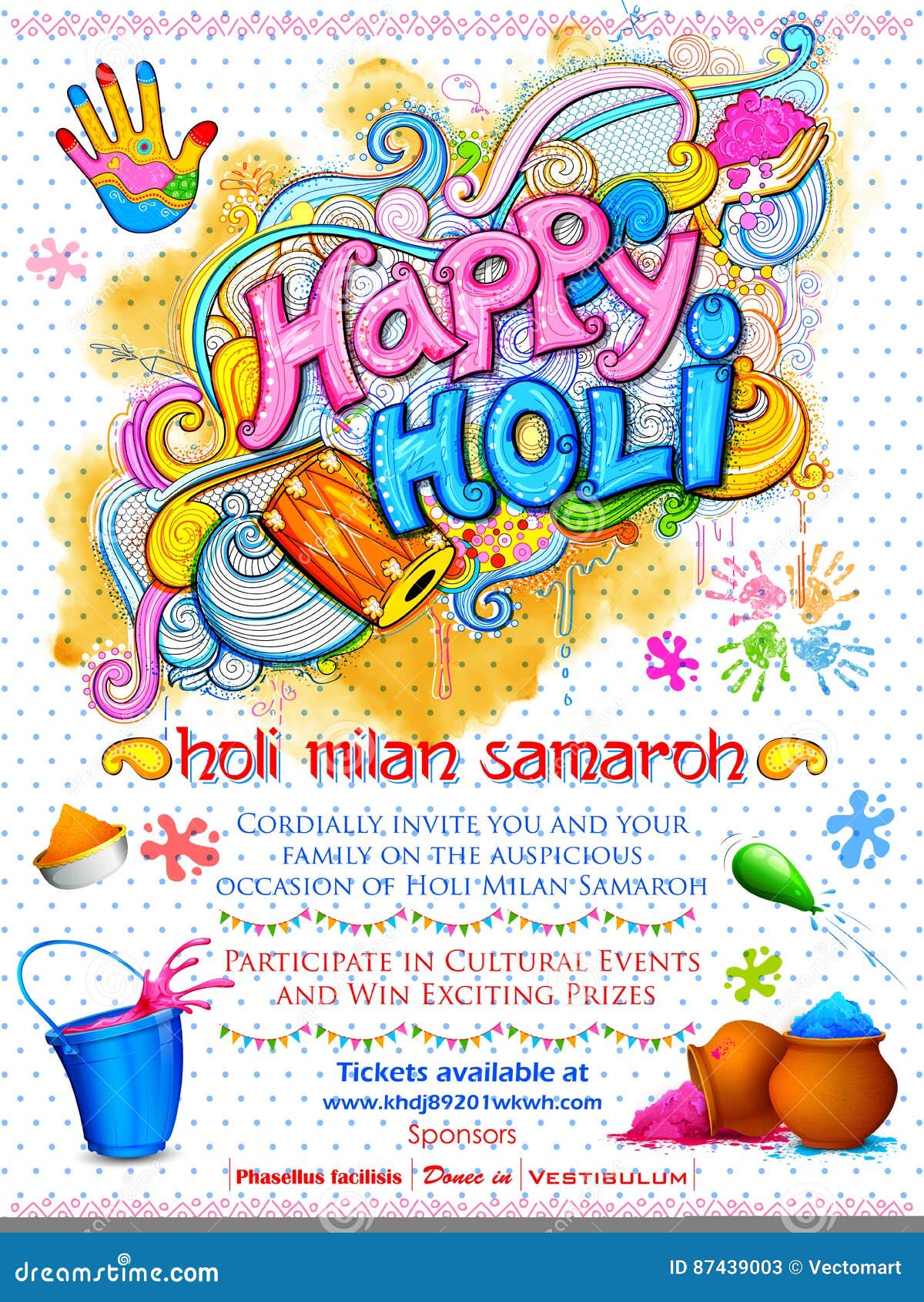 Happy Holi Poster With Hand Written Modern Calligraphy Cartoon Vector ...