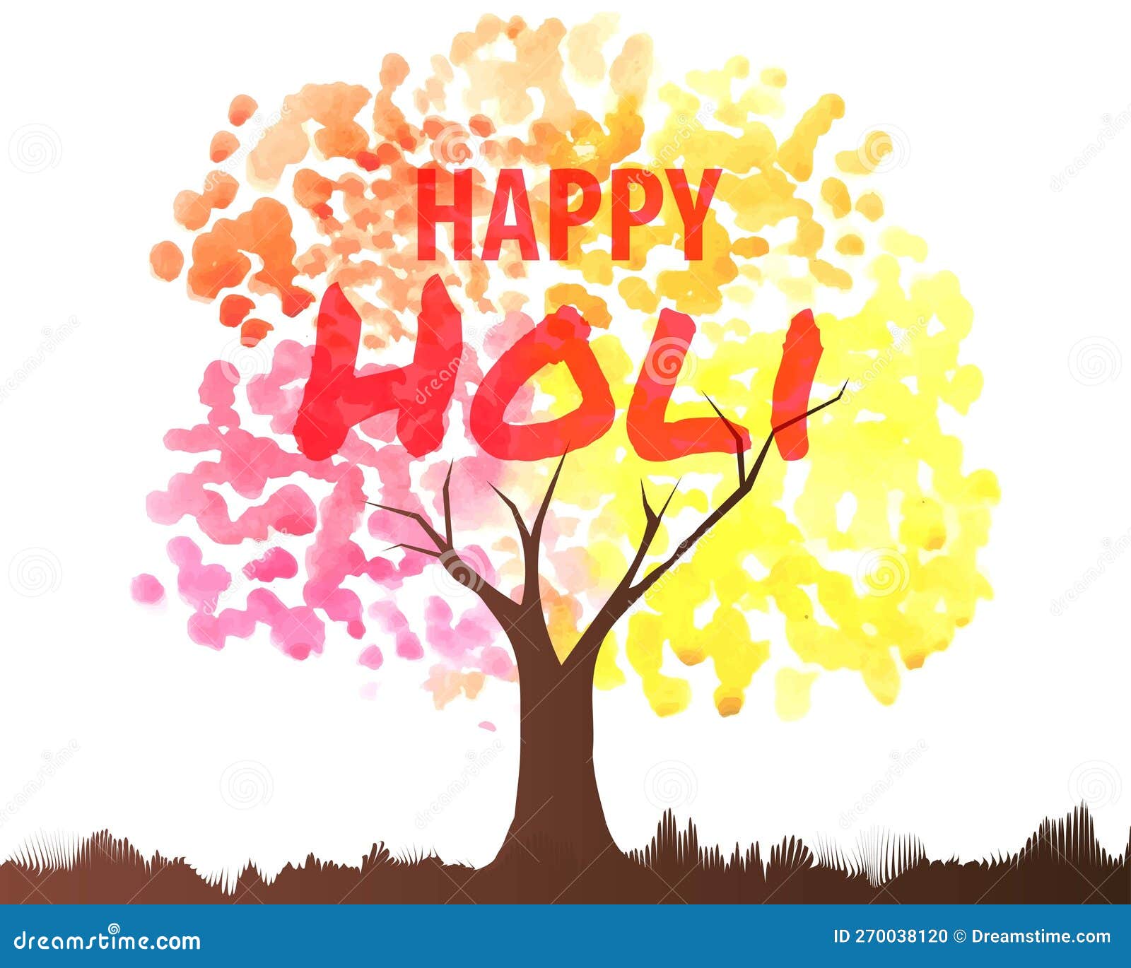 Happy Holi Colourful Watercolour Tree Banner Template Background with ...