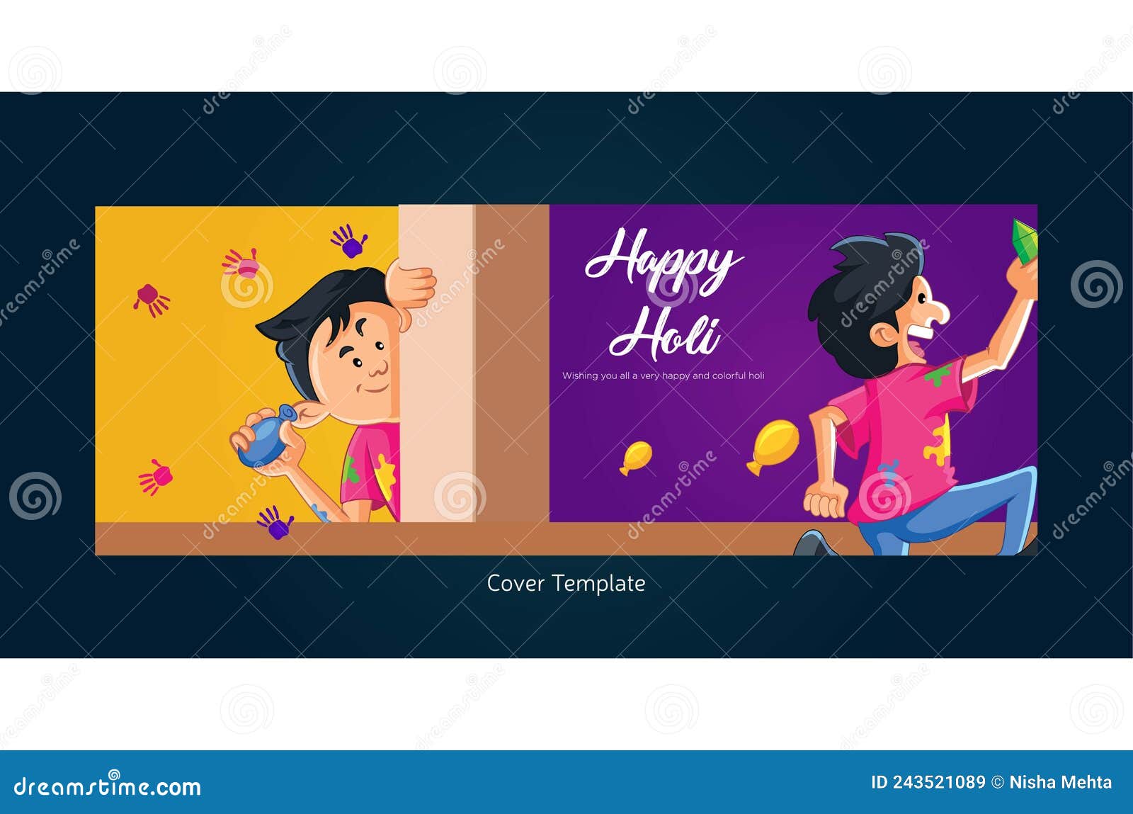 Happy Holi Cover Page Design Stock Vector - Illustration of pichkari ...