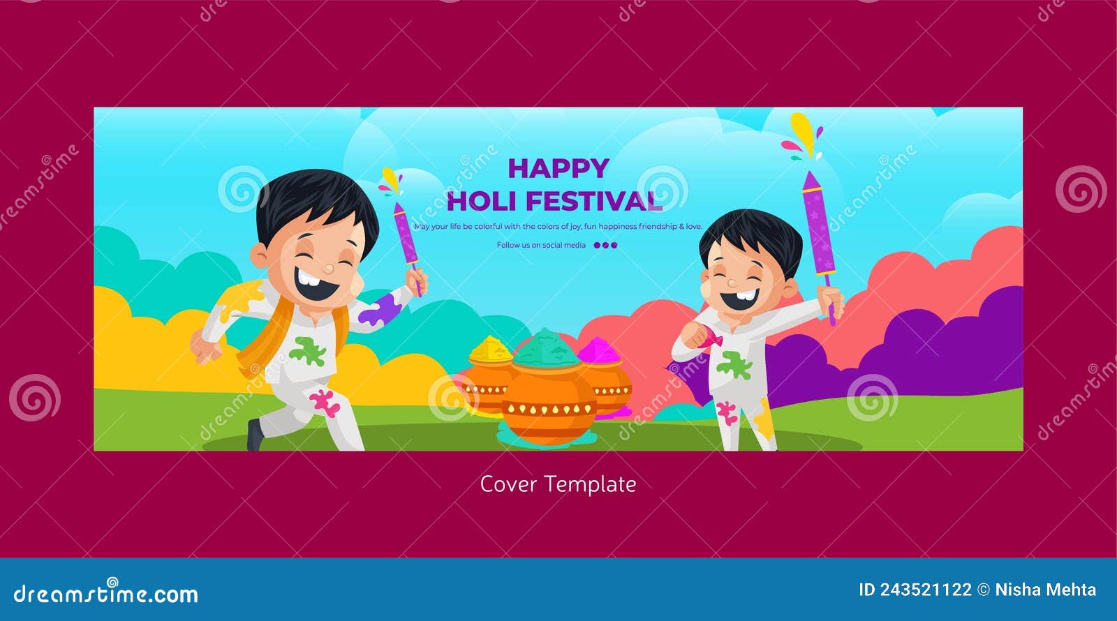 Happy Holi Cover Page Design Stock Vector - Illustration of children ...