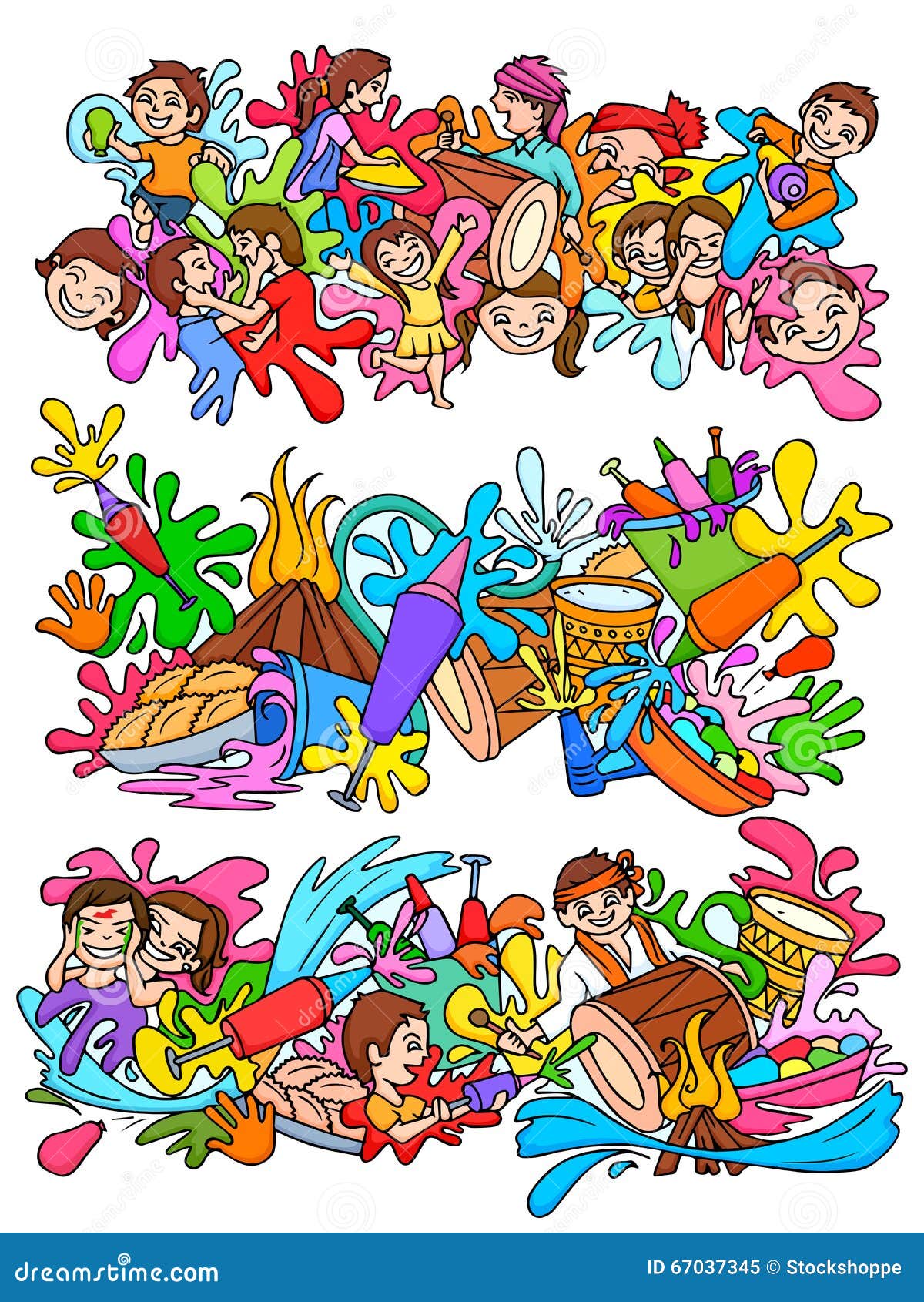 Happy Holi festival doodle stock vector. Illustration of decoration ...