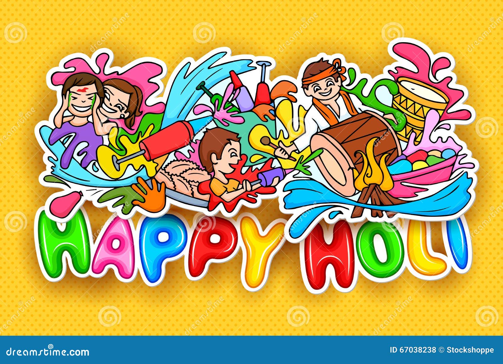 Happy Holi festival doodle stock vector. Illustration of color - 67038238
