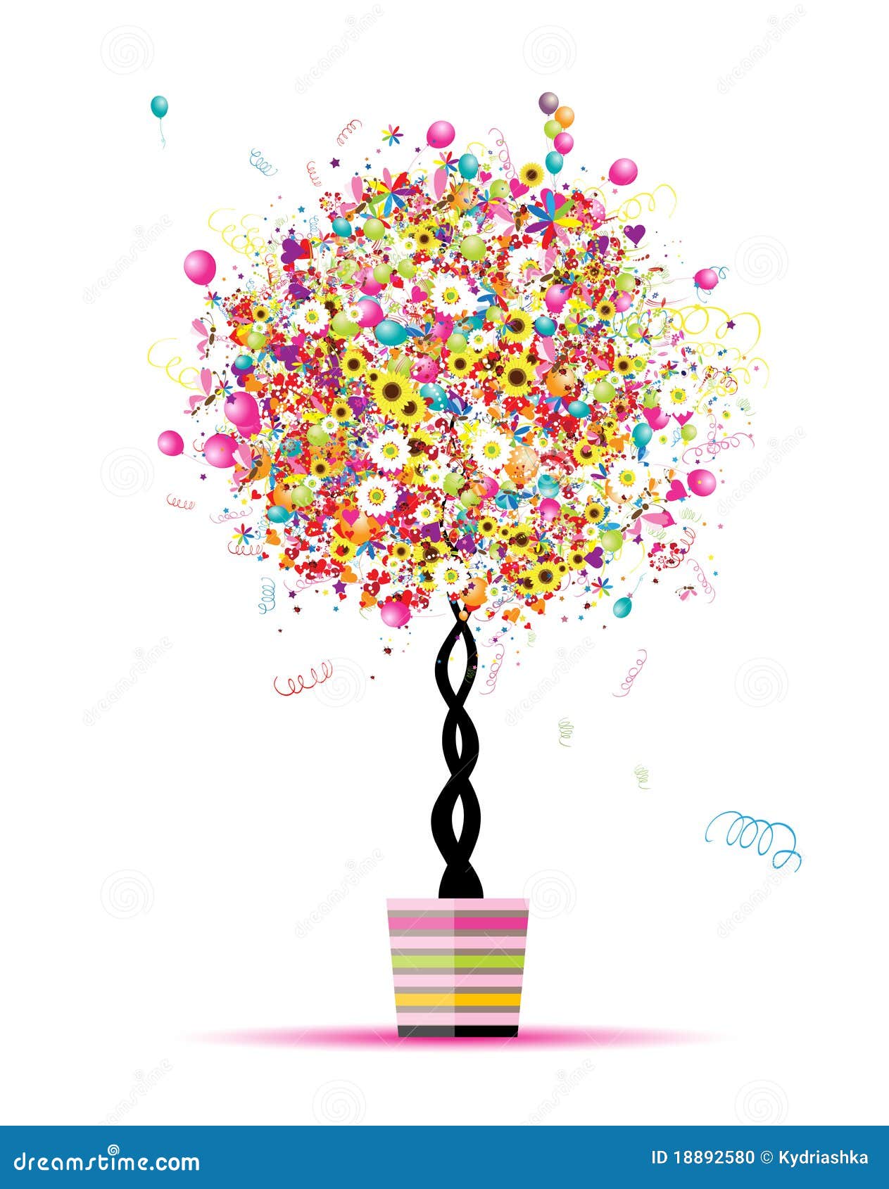 Happy Holiday, Funny Tree with Balloons in Pot Stock Vector ...
