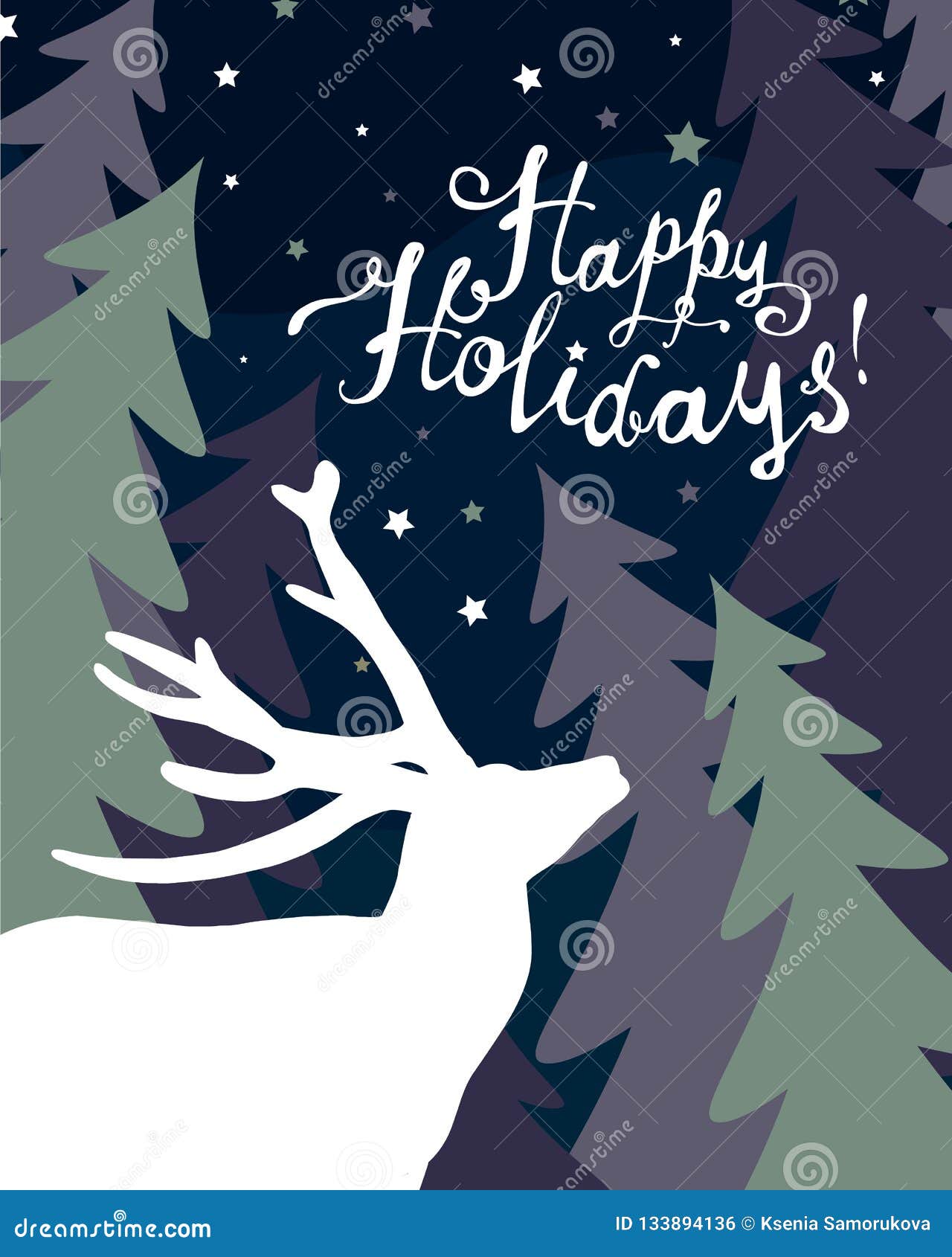 Happy Holidays Card. Deer in Forest Stock Vector - Illustration of ...