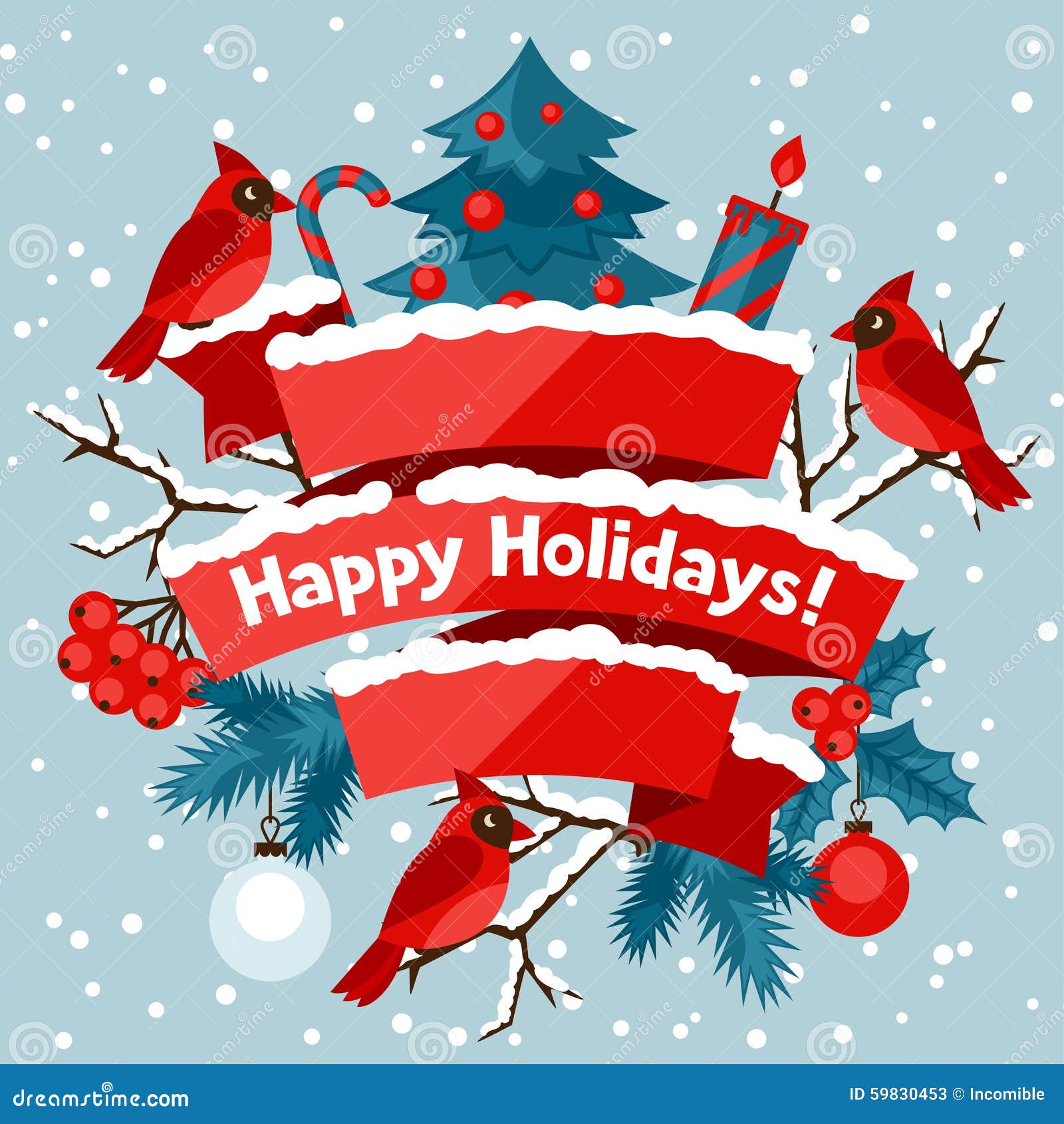 Happy Holidays Greeting Card with Birds Red Stock Vector - Illustration ...