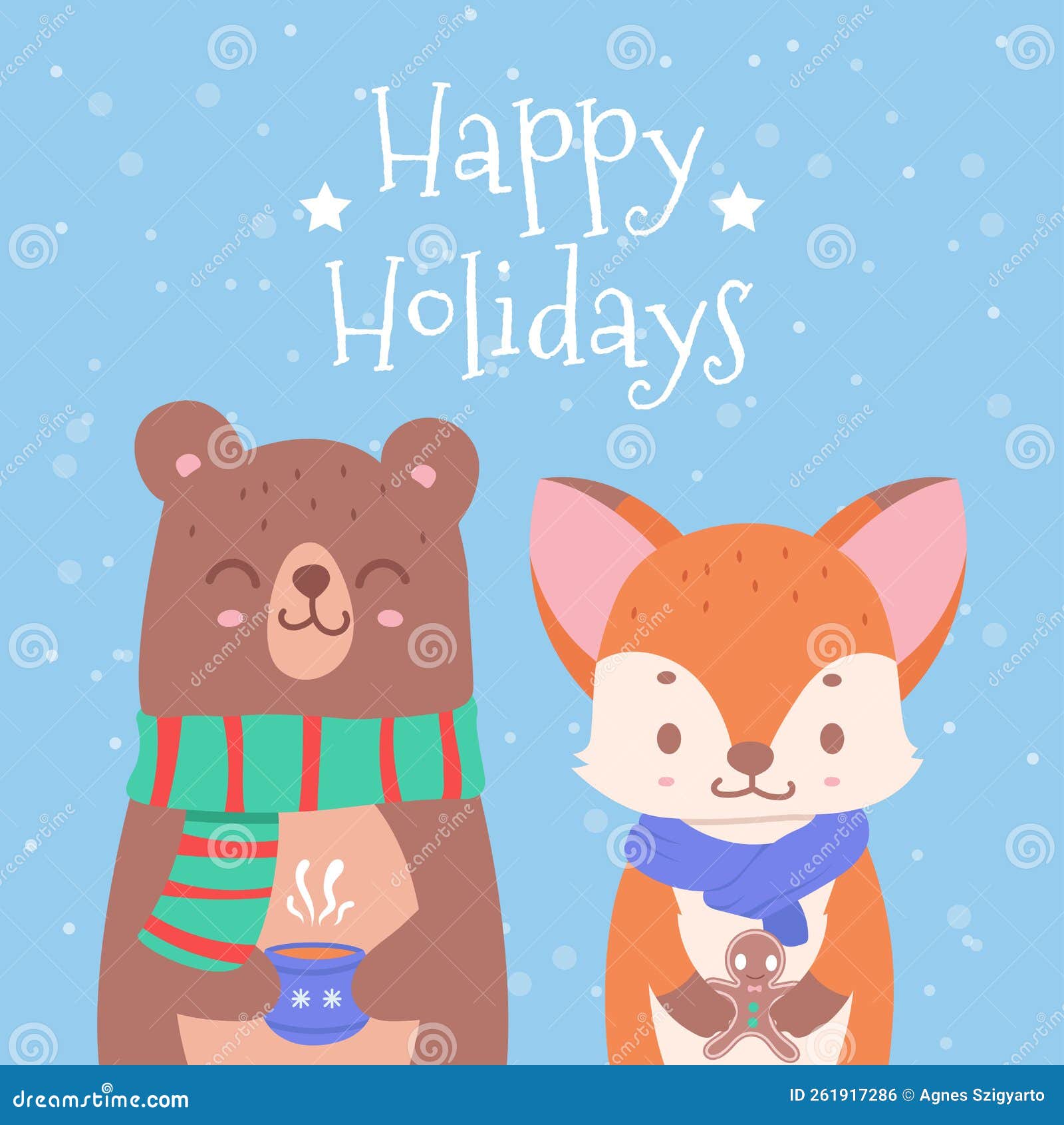 Happy Holidays Greeting with a Jolly Bear and Fox Stock Vector ...