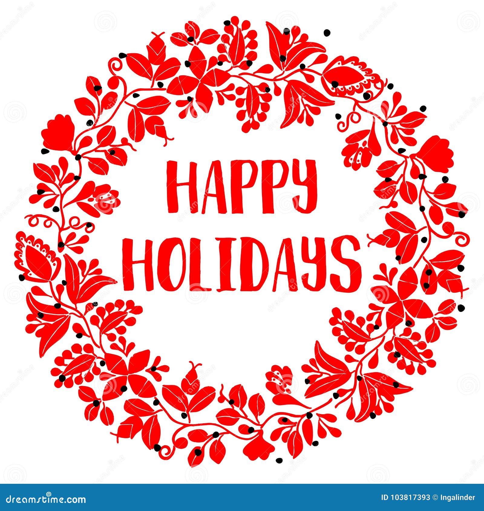 Happy Holidays Red Vector Wreath Isolated on White Background Stock ...