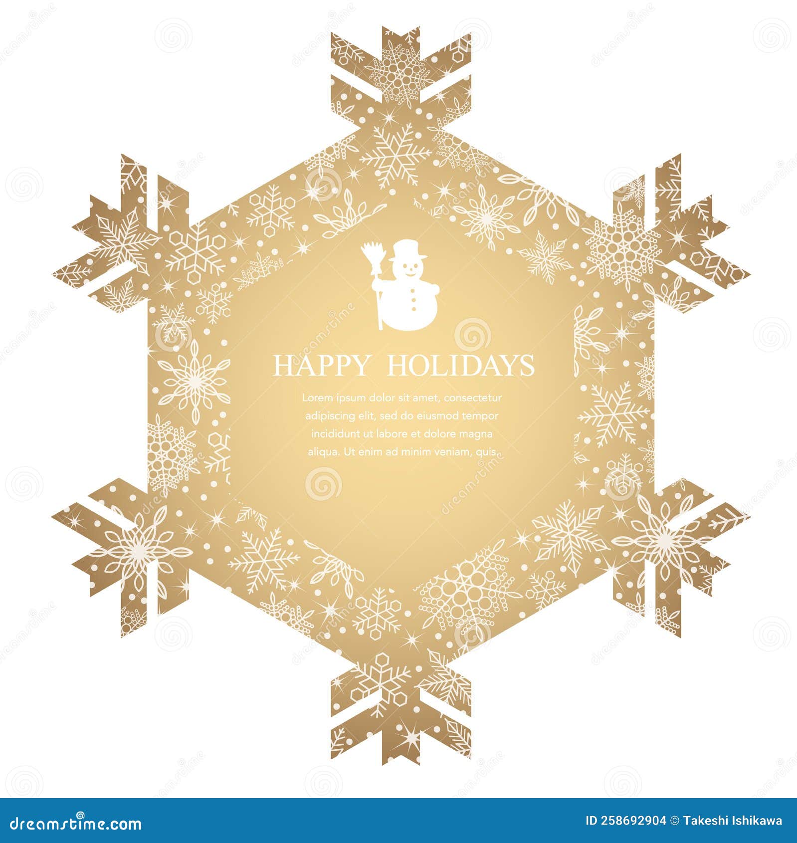 Happy Holidays Vector Gold Snowflake Shape Frame Illustration with ...
