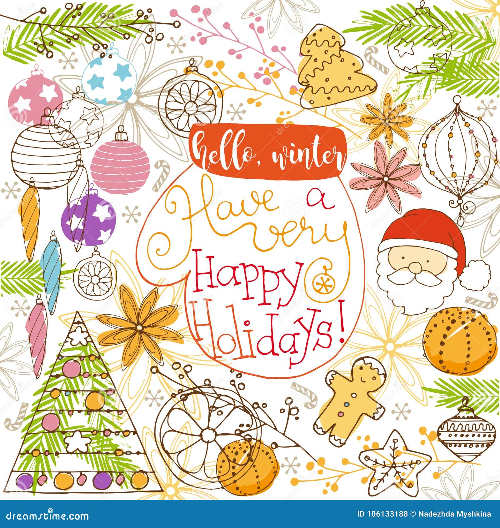 Happy Holidays Winter Doodles Background Stock Vector - Illustration of ...