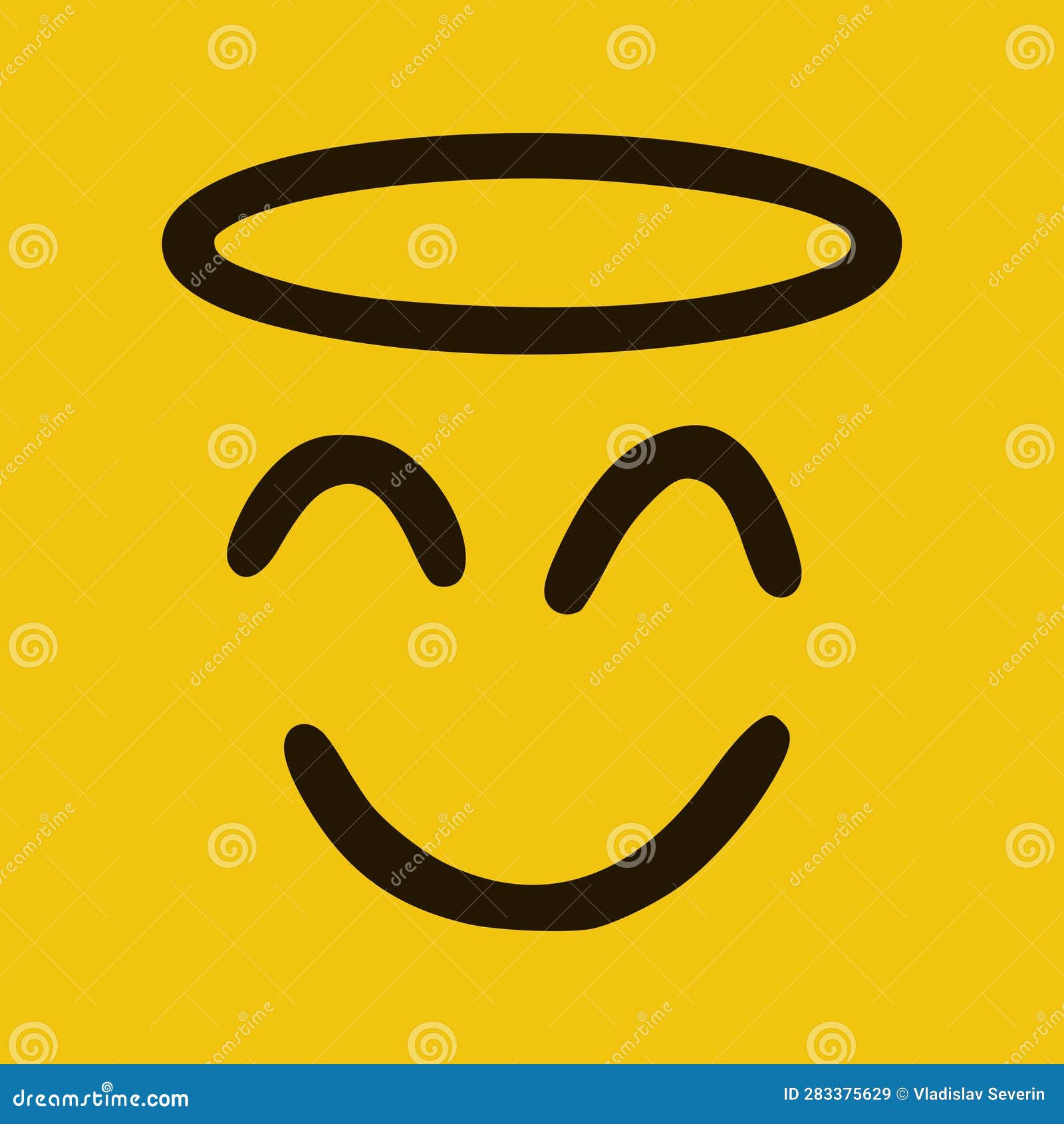 Happy Holy Emoticon in Doodle Style Yellow Background Stock ...