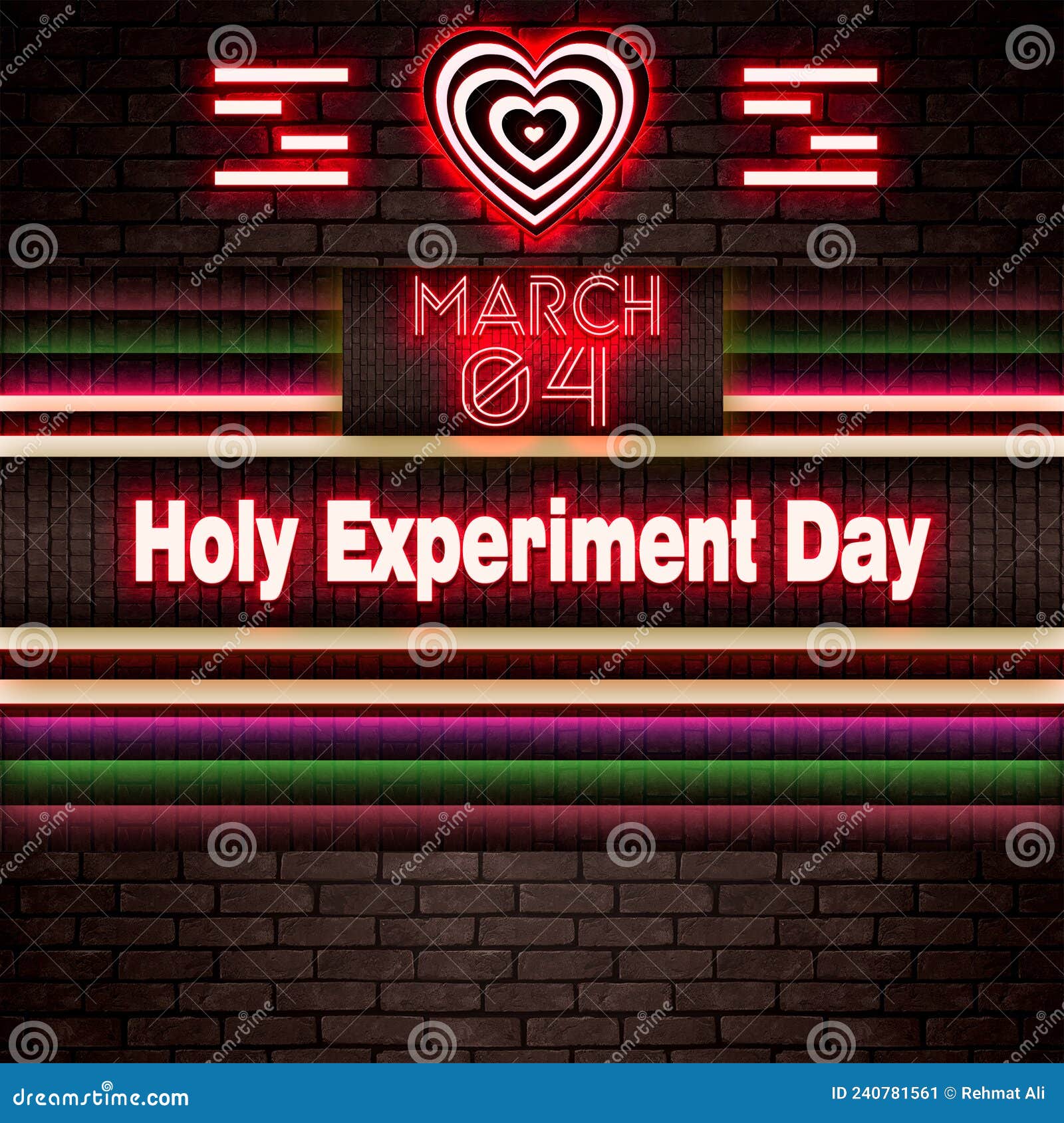 04 March, Holy Experiment Day, Neon Text Effect on Bricks Background ...
