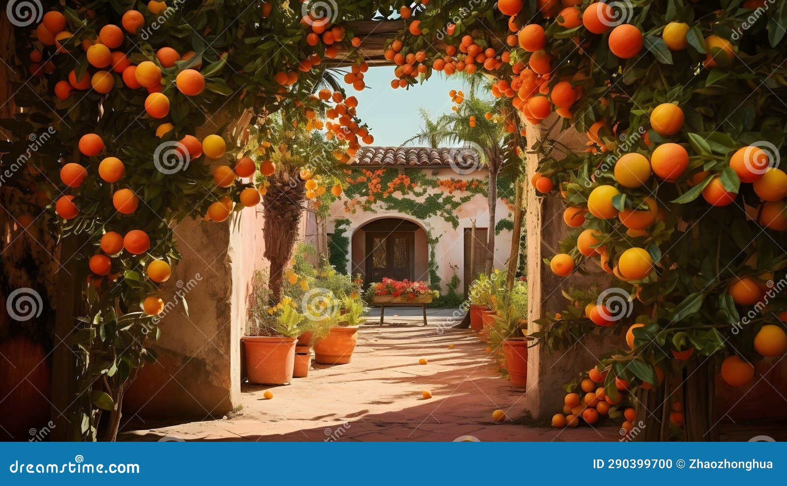 A Farmyard Full of Fruit in Front of the Door. Stock Illustration ...