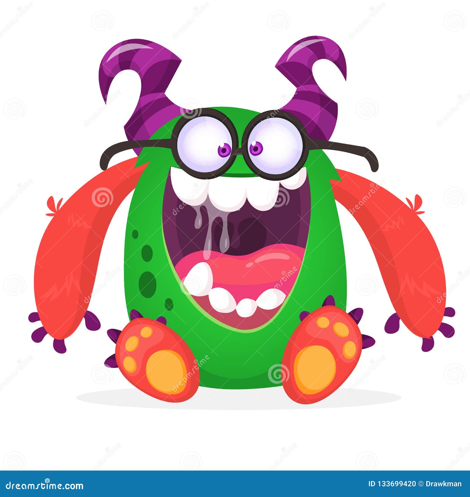 Happy Horned Monster Singing Stock Vector - Illustration of cute, funny ...