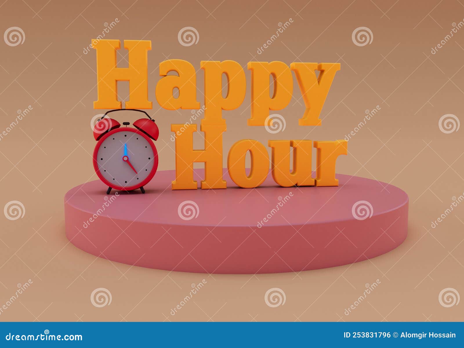 Happy Hour, 3d Rendering of Happy Hour at the Bar, Minimal Lettering ...