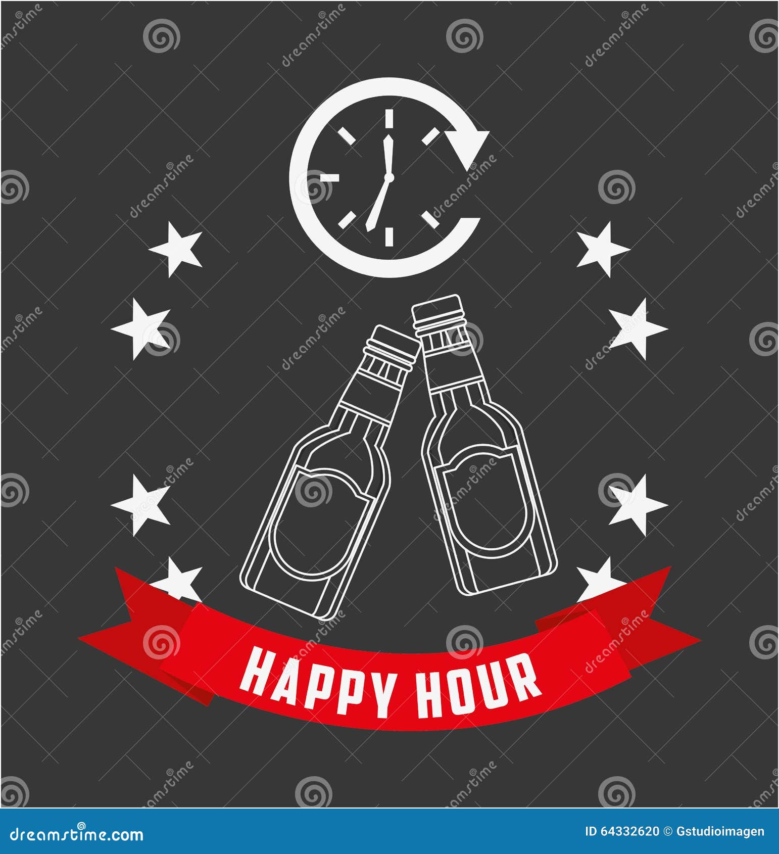 Happy hour design stock illustration. Illustration of reminder - 64332620
