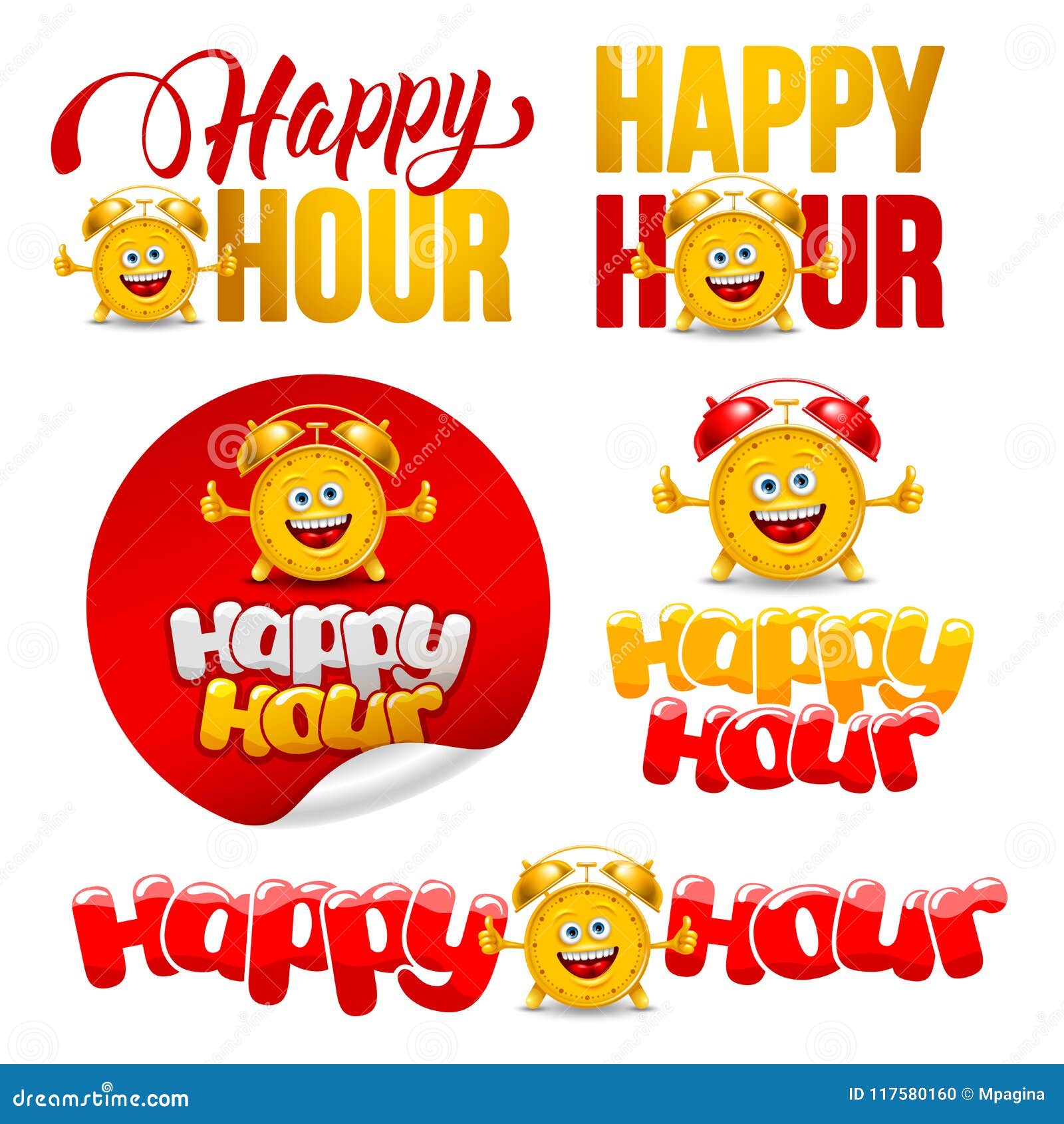Happy Hour Designs Set stock vector. Illustration of hour - 117580160
