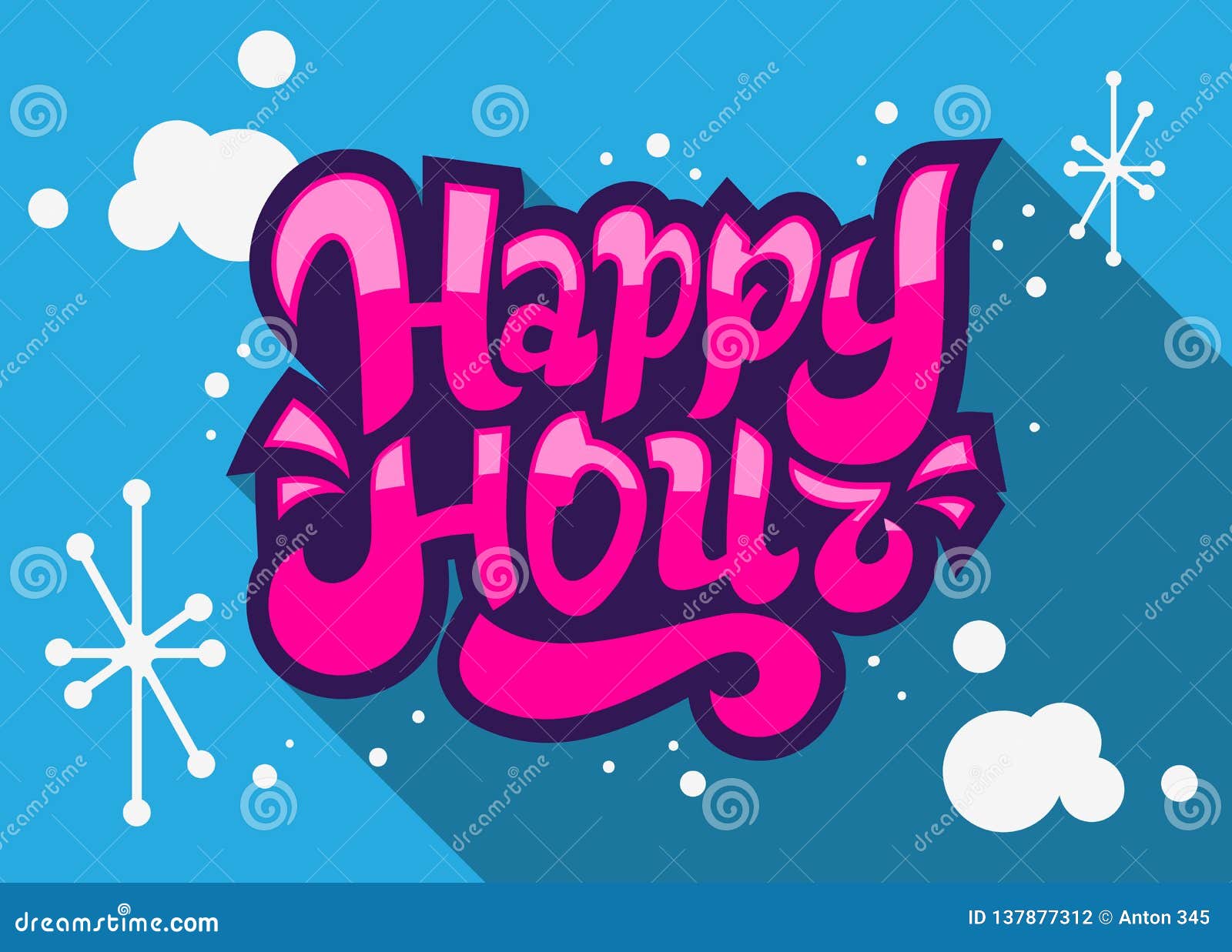 Happy Hour Label Sign Logo Hand Drawn Lettering Type Design Vector ...