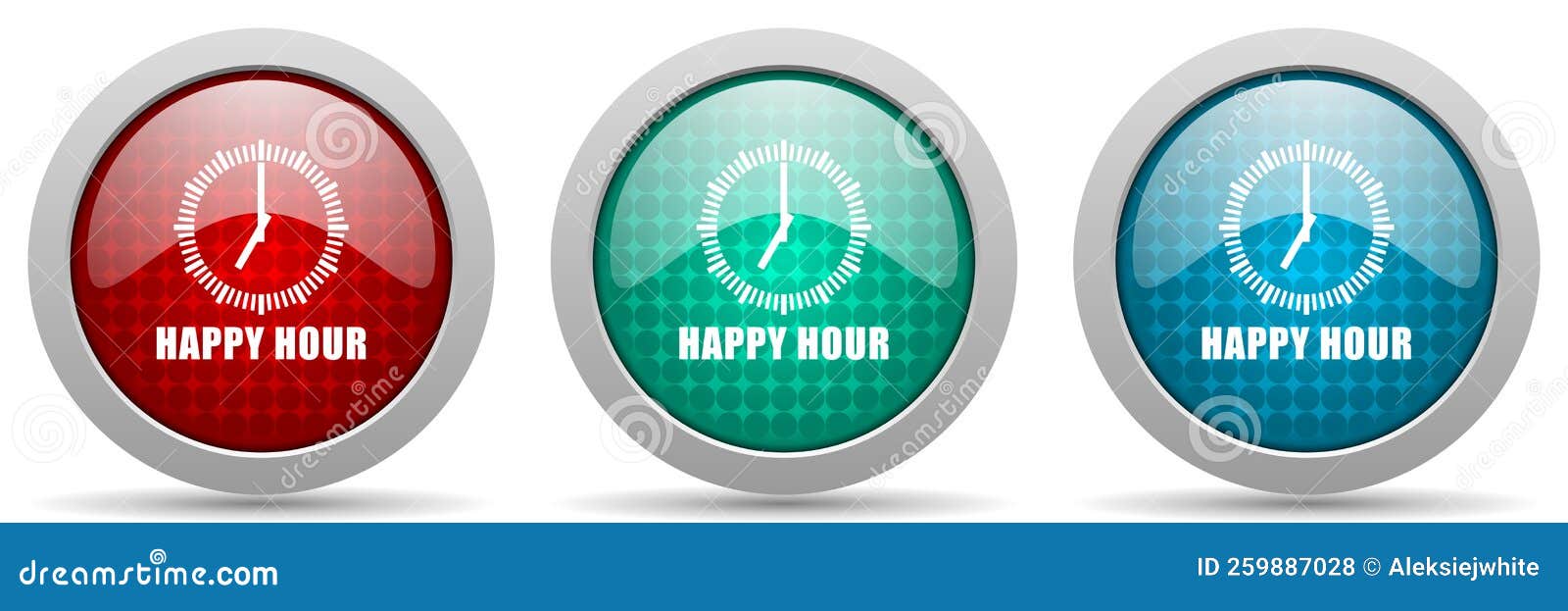 Happy Hour Vector Icon Set, Glossy Web Buttons Collection Stock ...