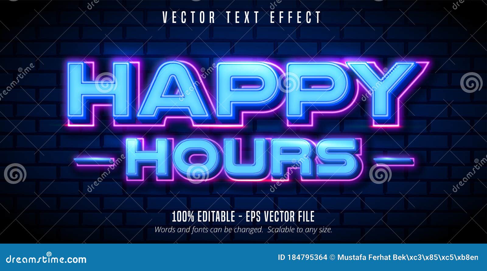 Happy Hours Text, Neon Style Editable Text Effect Stock Vector ...