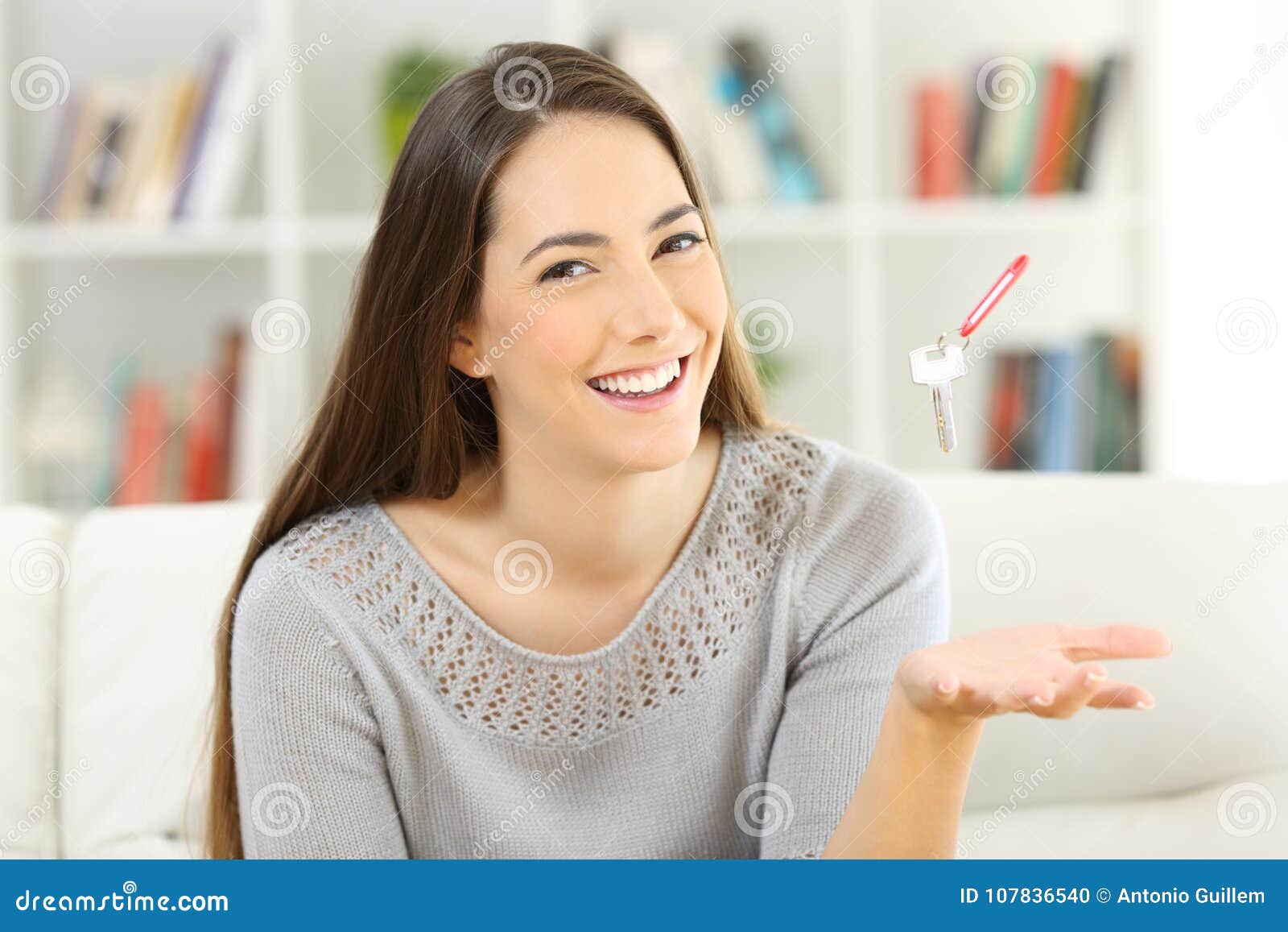 Happy House Tenant Playing with Keys Stock Photo - Image of female ...