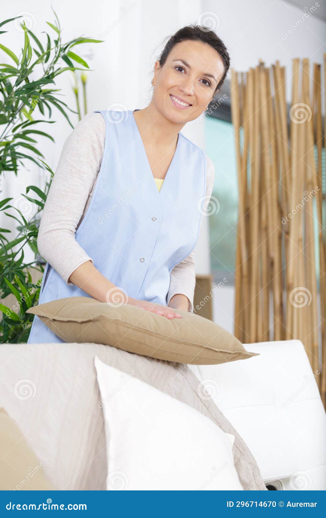 Happy Housekeeper in Living Room Stock Photo - Image of hotelroom ...