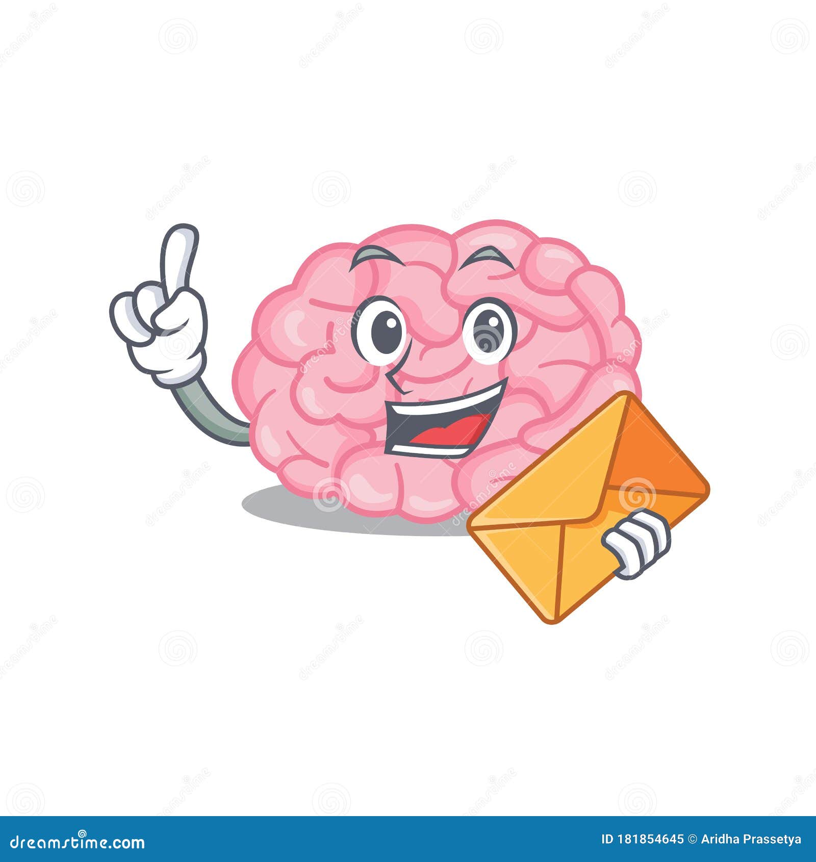 Happy Human Brain Mascot Design Concept with Brown Envelope Stock ...