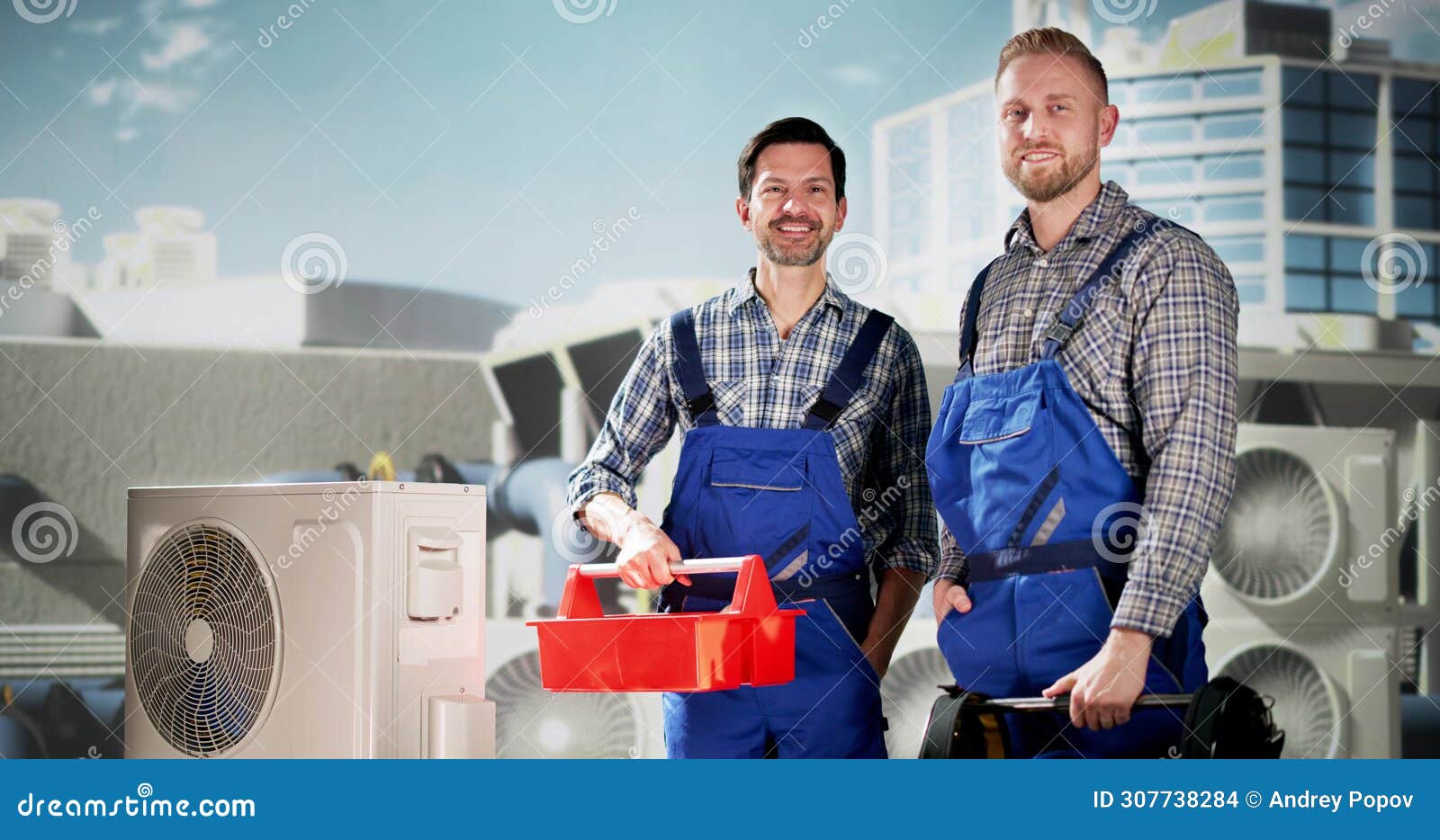 Happy HVAC Technicians. AC Installation Stock Photo - Image of outdoor ...