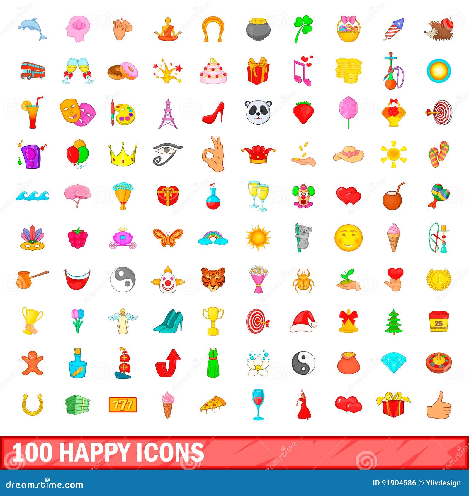 100 Happy Icons Set, Cartoon Style Stock Vector - Illustration of glass ...